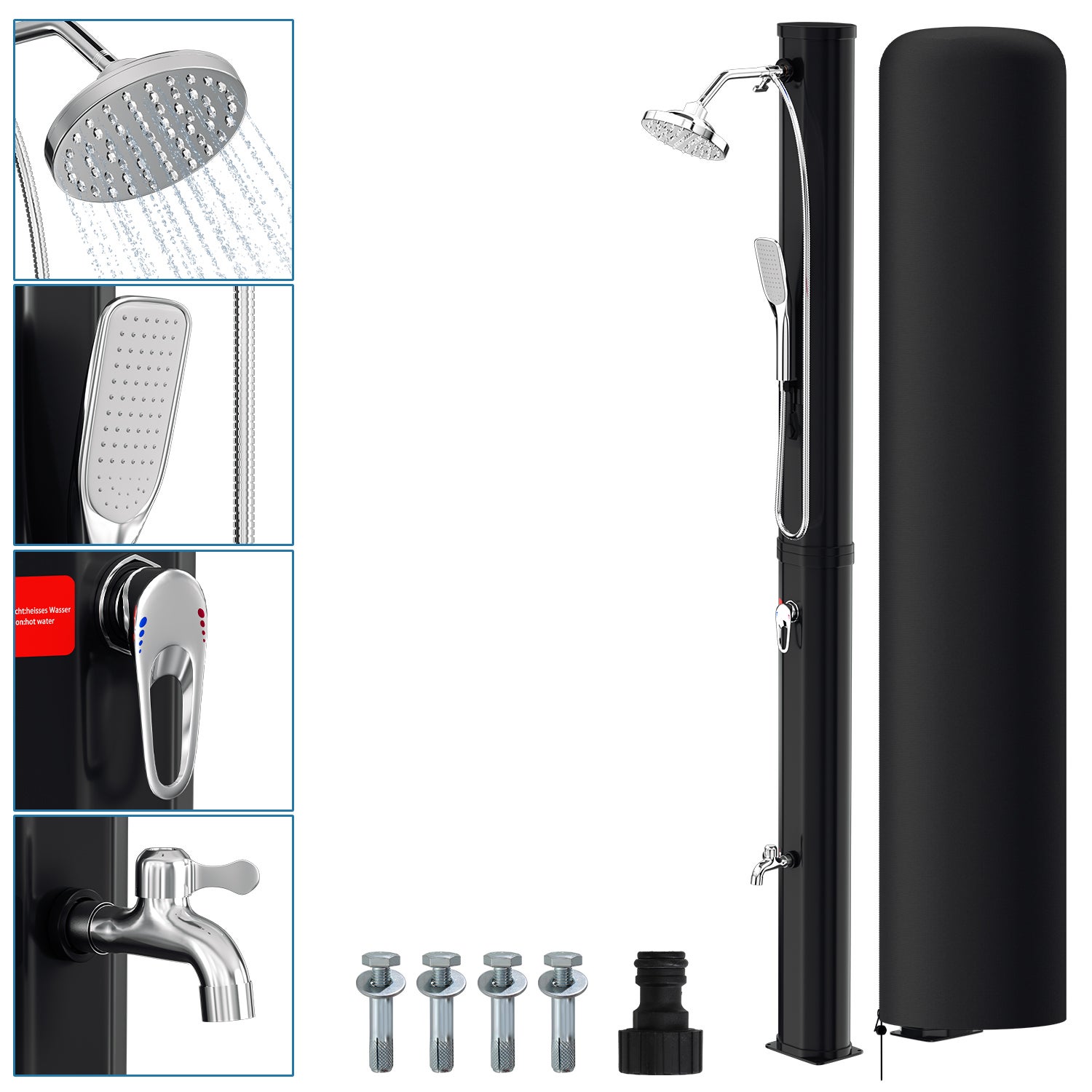 Douche solaire sans raccordement électrique Douche pool jusqu'à 60°C ...