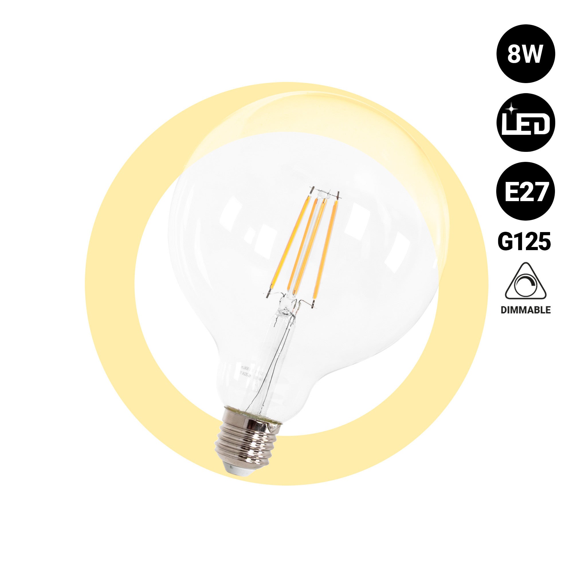 Bombilla LED globo filamento - E27 G125 - 8W - Regulable - Blanco Frío ...