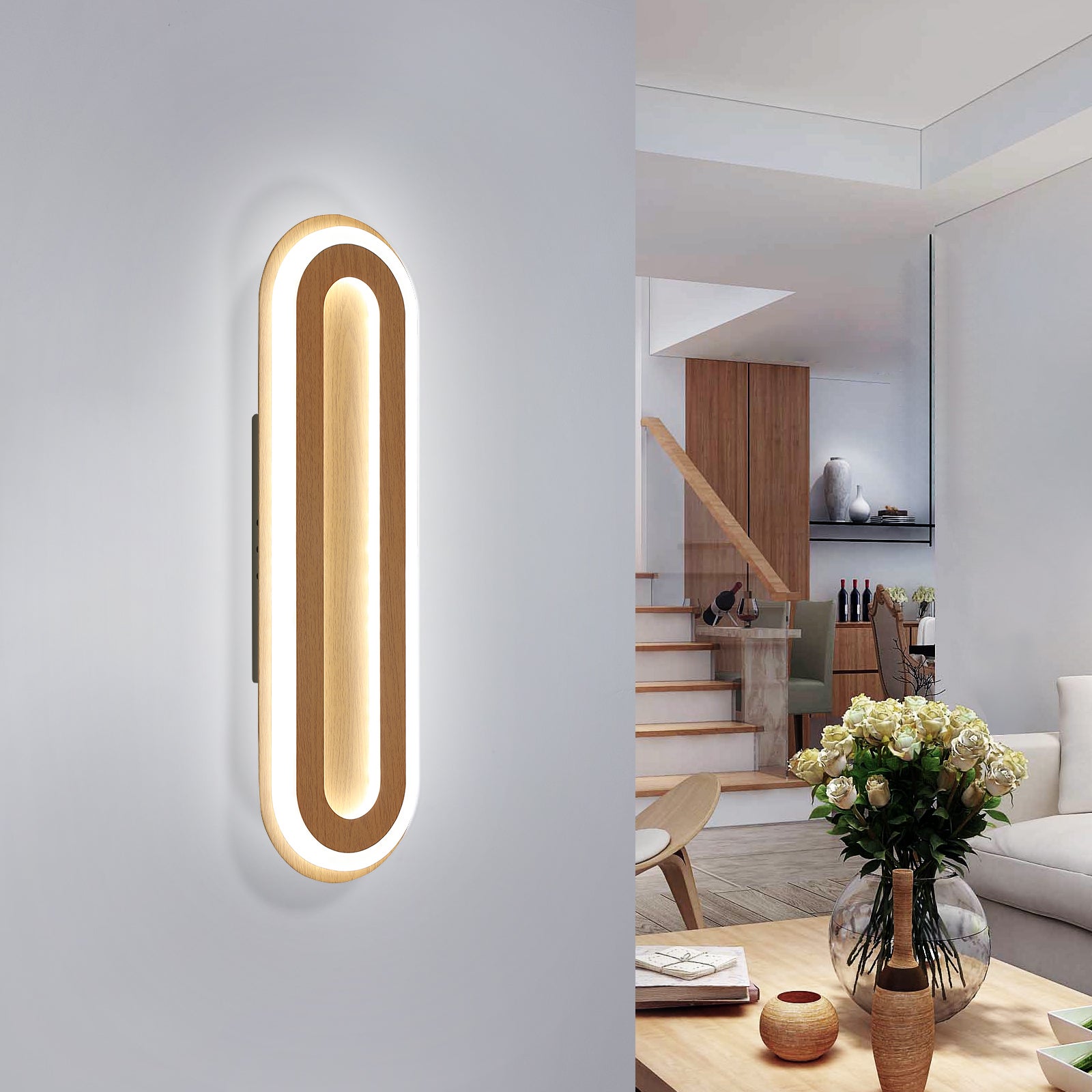 COMELY Aplique de Pared LED 25W 2810lm, Lámpara de Pared Ovalada Efecto ...