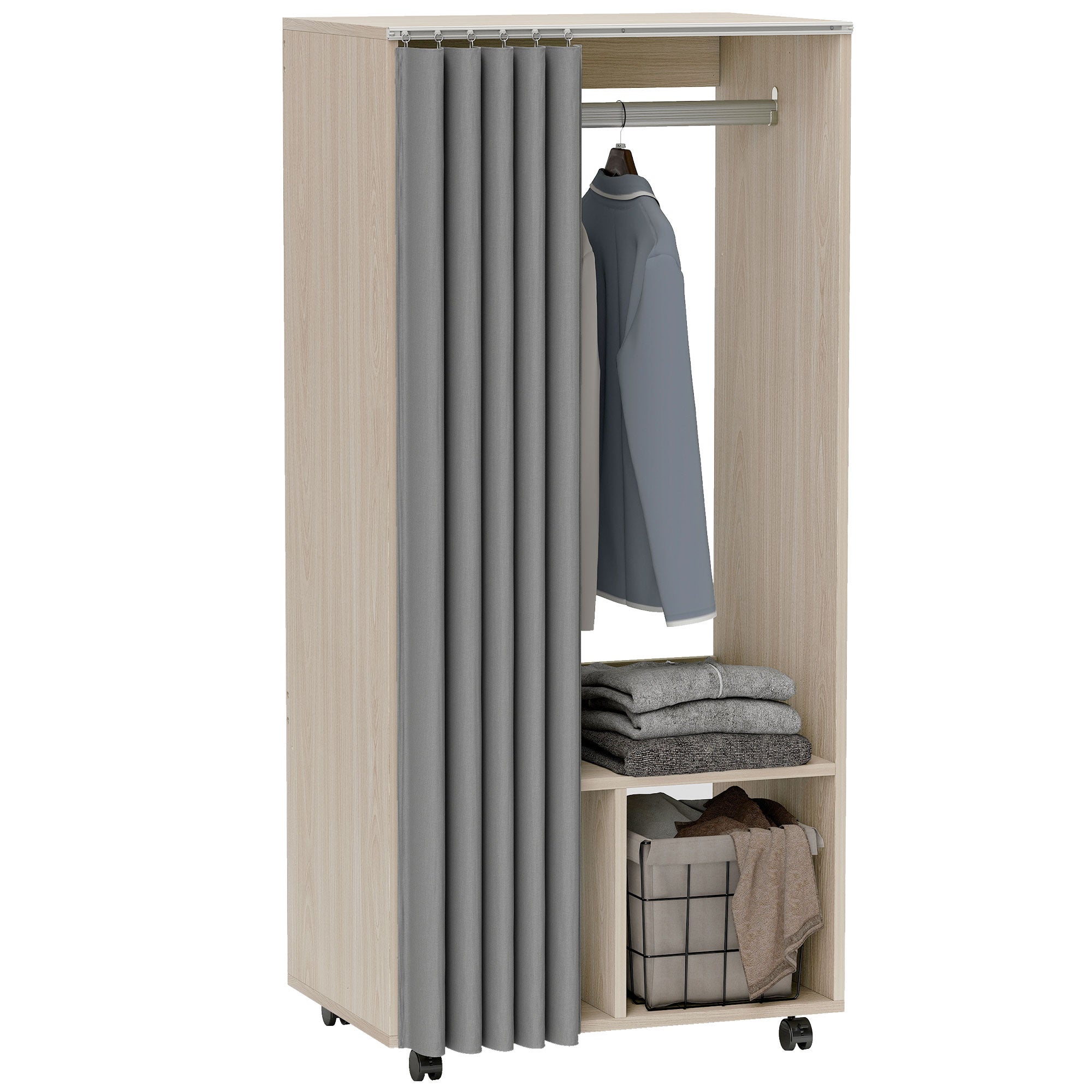 Armoire de rangement mobile avec rideau, tige de suspension, 60 x 40 x ...