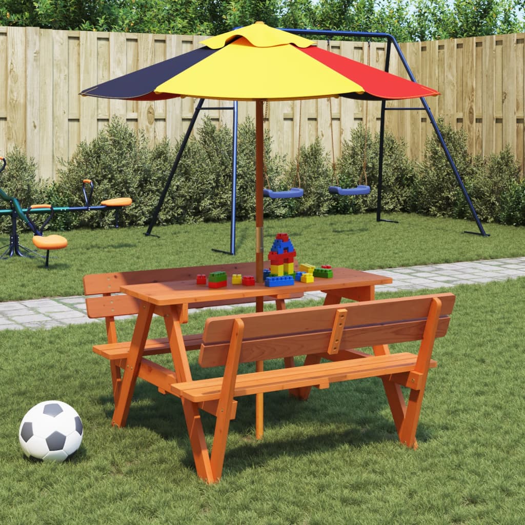 Table de pique-nique pour 4 enfants avec parasol bois de sapin | Leroy ...