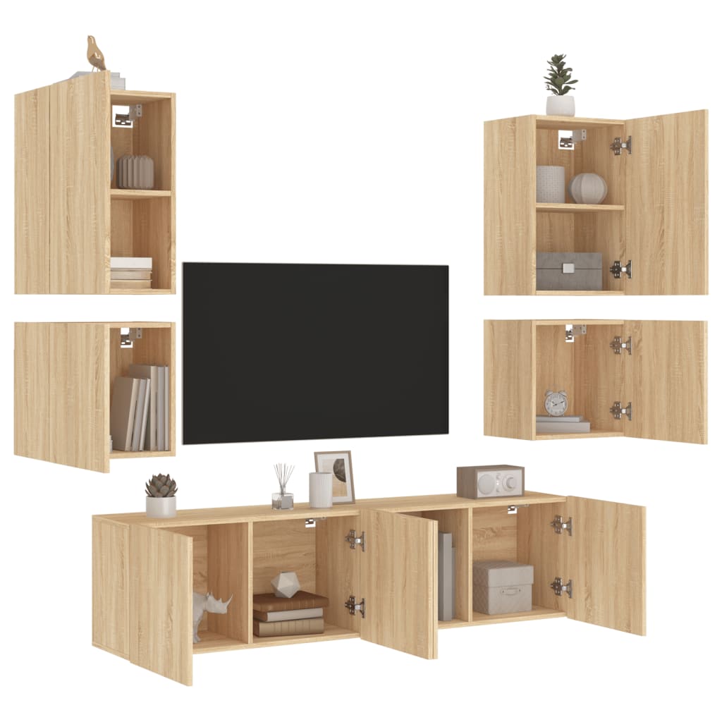 Muebles de pared para TV 6 piezas de madera contrachapada de roble ...