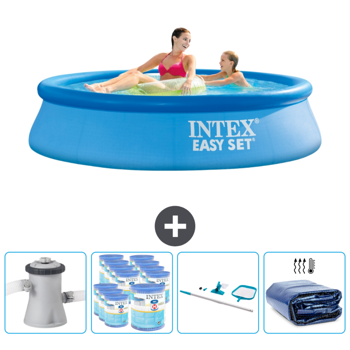 Piscine Gonflable Ronde Intex Easy Set - 244 x 61 cm - Bleue - Comprend des Accessoires CB93 ...