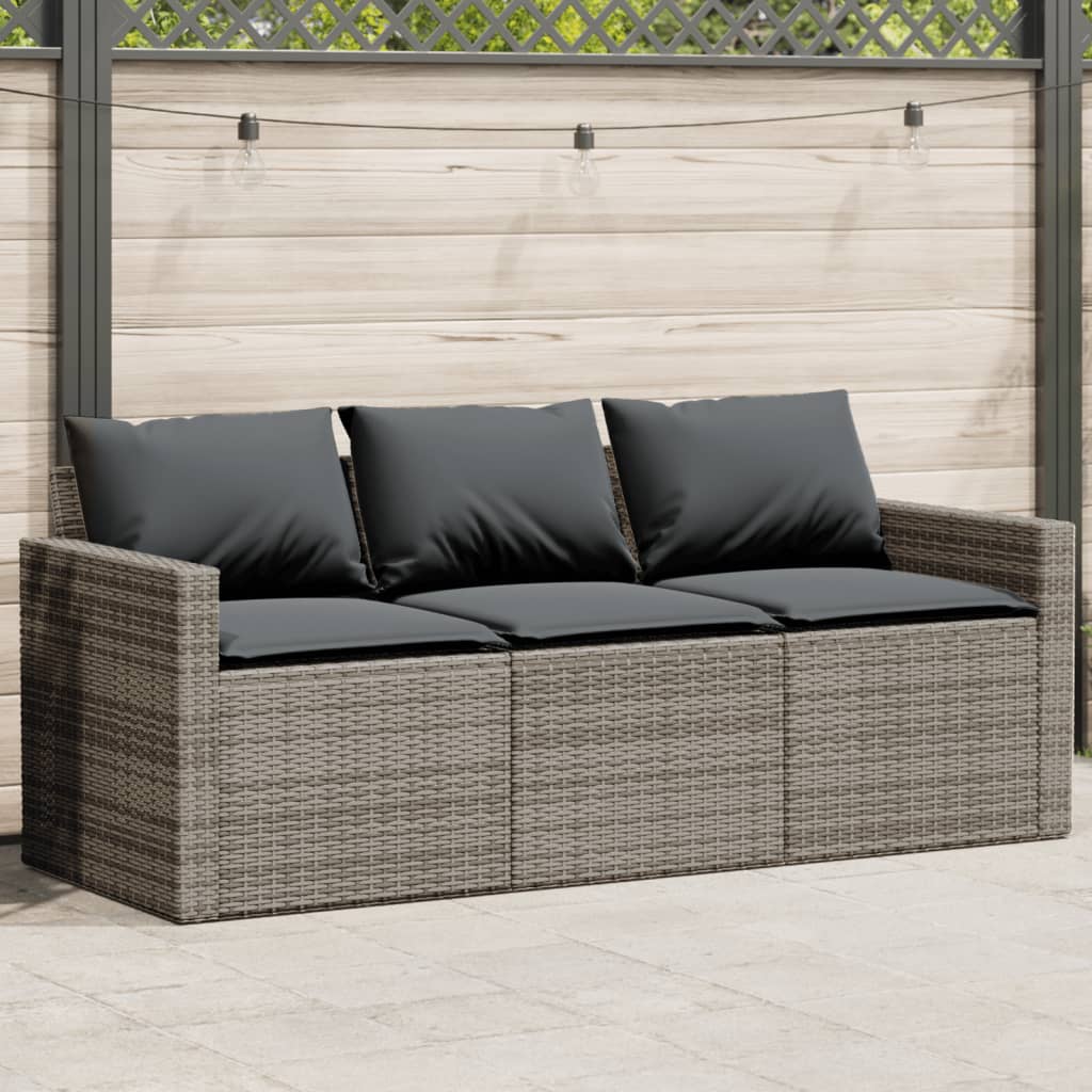 Canapé de jardin，Canapé d'extérieur，Sofa de jardin avec coussins 3 places gris résine tressée ...