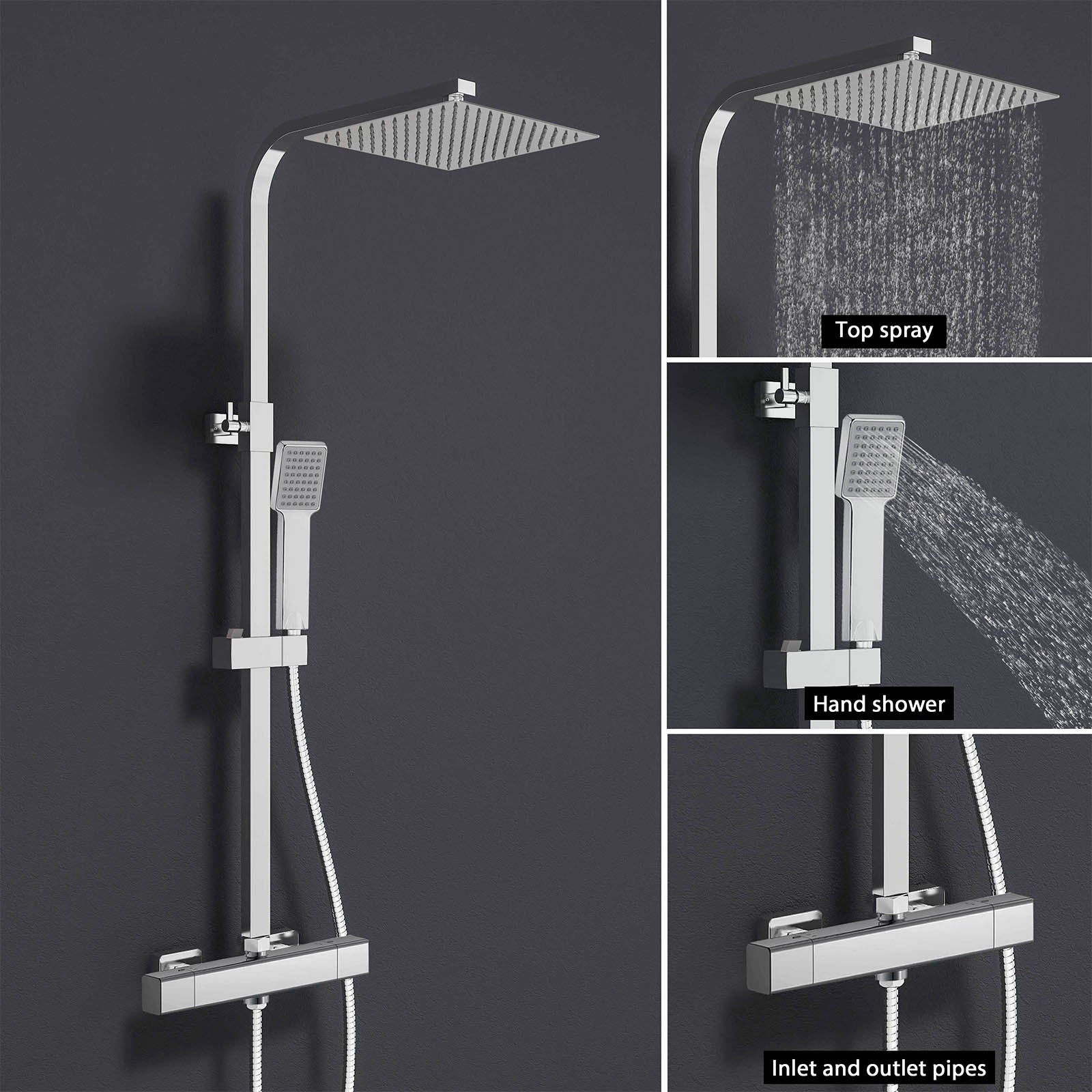 AICA 25 cm thermostatique Colonne de douche de tête set de douche avec ...