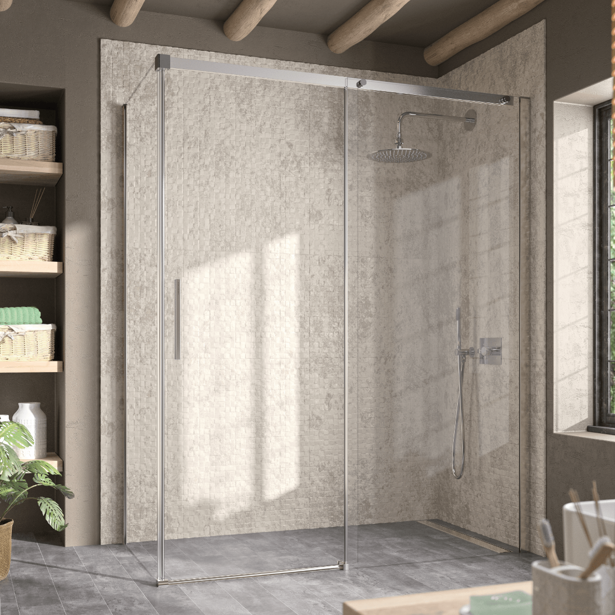 Parete doccia walk-in + Porta scorrevole LUNA 135 cm Parete laterale ...