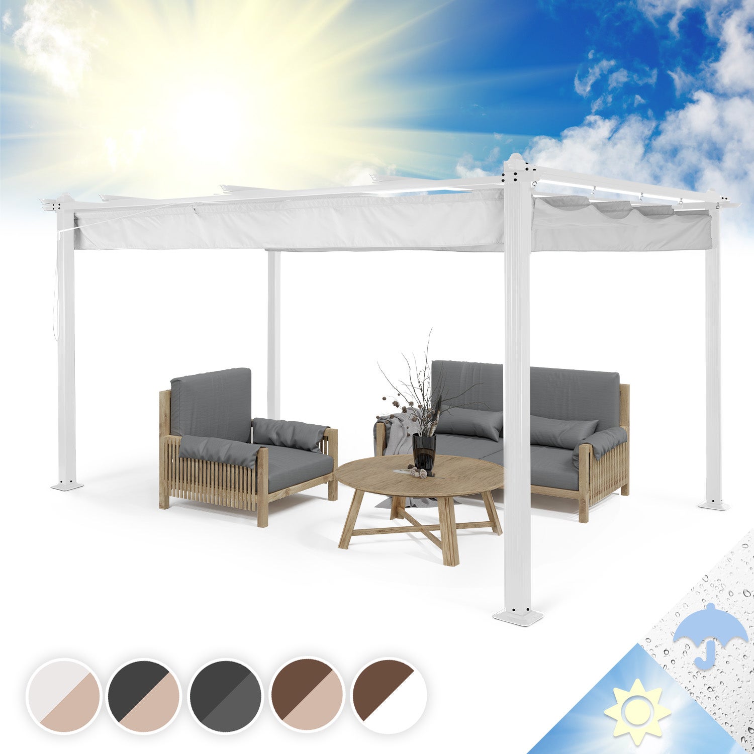 Pergola de jardin - Blumfeldt Pantheon Rust Pergola - 3m x 4m - Toile ...