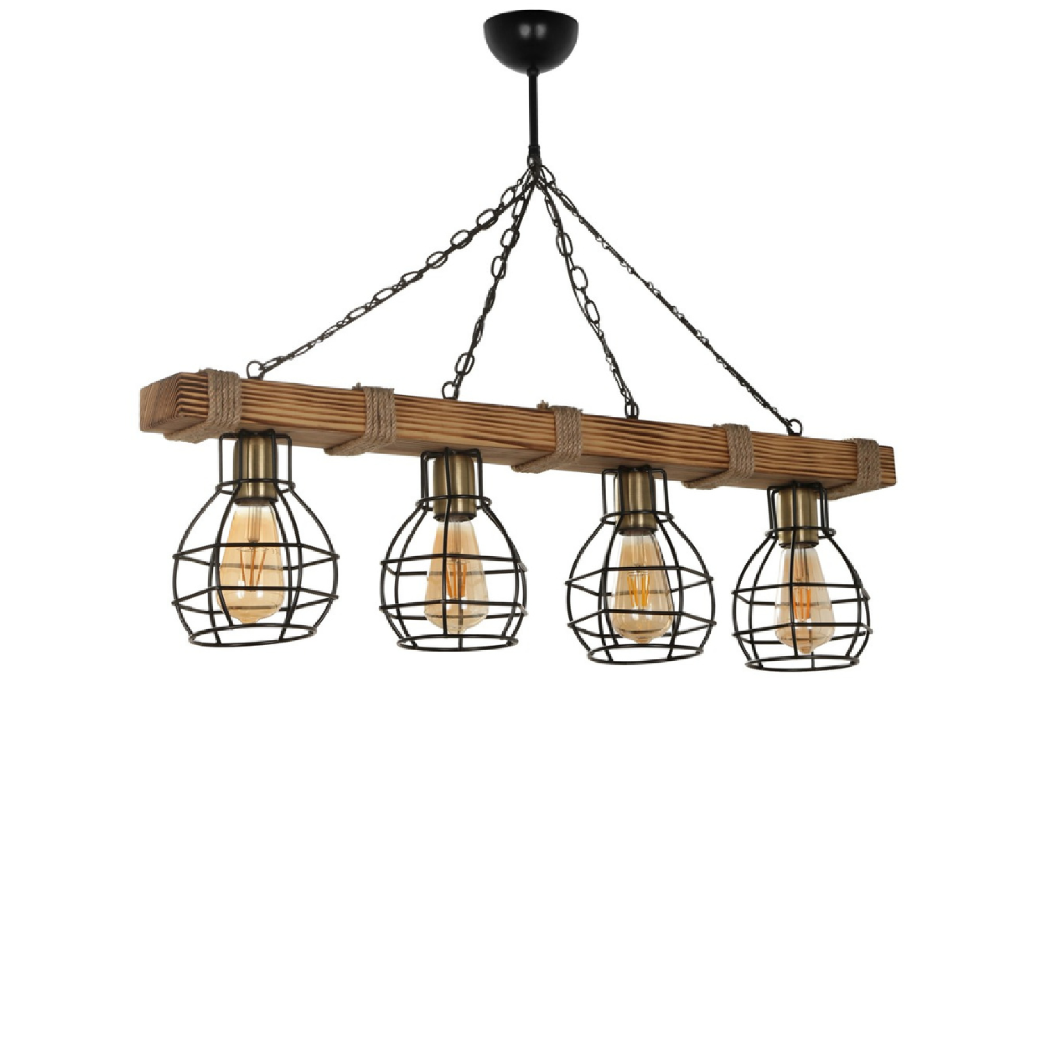 LOU Lampada a sospensione in filo metallico con 4 lampade in legno e ...