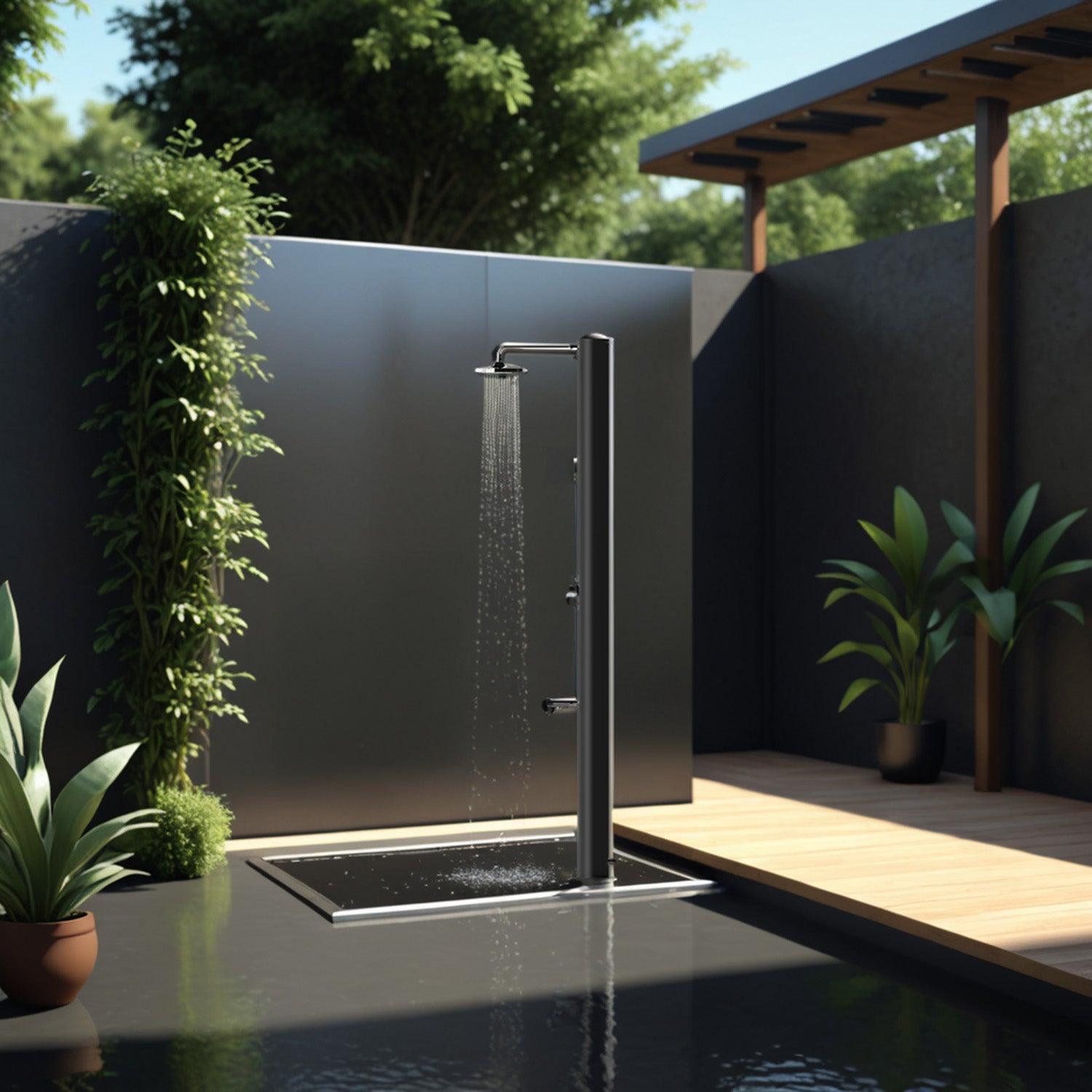 Ducha solar exterior de aluminio negro ATI SOLAR SHOWER RIMINI NEGRO ...