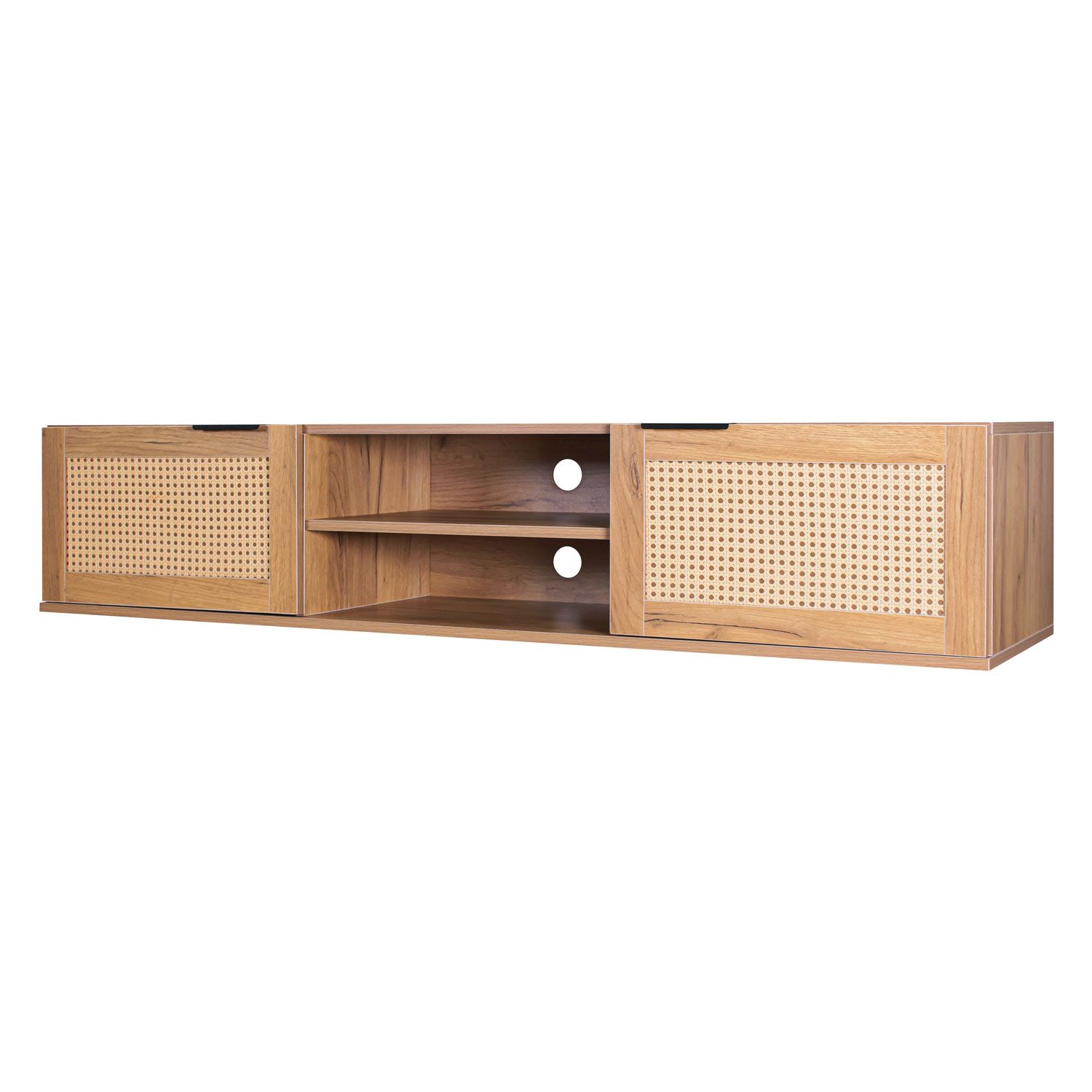 Jacala - Mueble de TV de madera y ratán, 2 puertas y 2 vanos abiertos ... Jacala - Mueble de TV de madera y ratán, 2 puertas y 2 vanos abiertos ...
