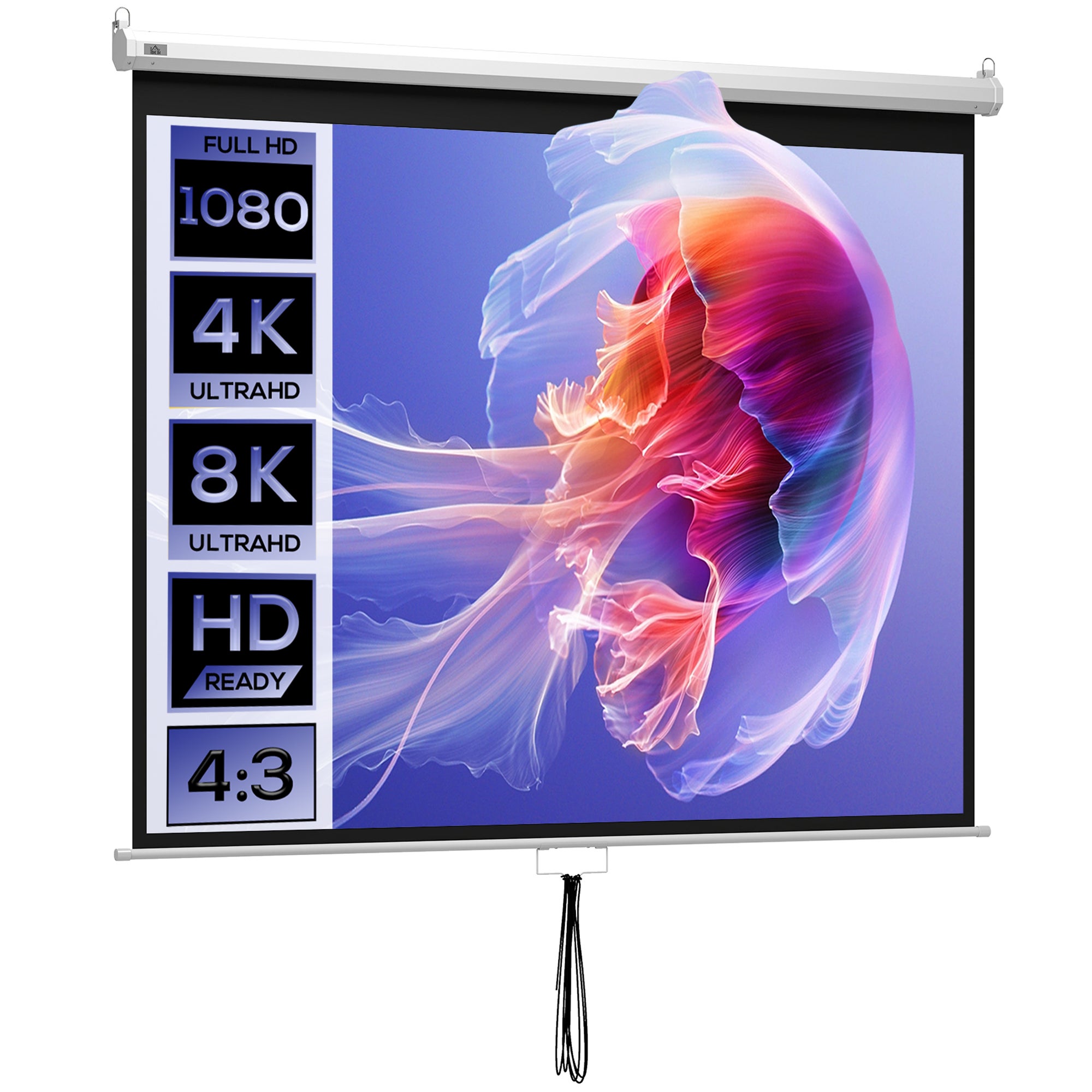 Pantalla de proyector de 100" con altura ajustable, formato 16:9/4:3 ...