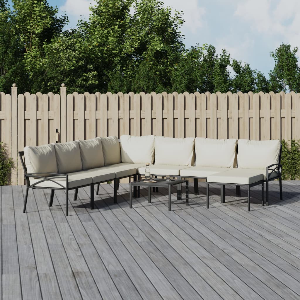 Salon de jardin 9 pcs avec coussins sable acier vidaXL | Leroy Merlin
