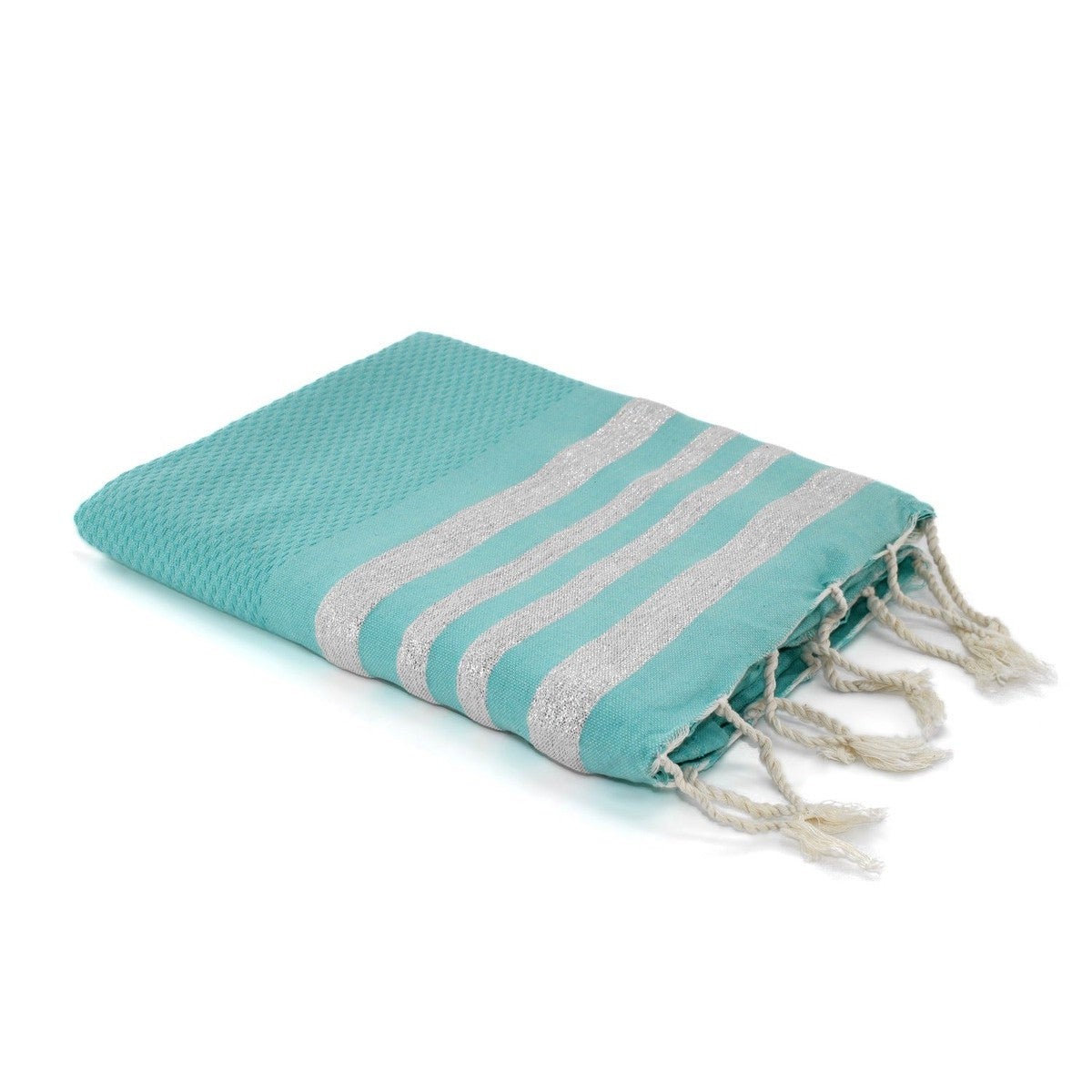 Fouta nid d'abeille coton vert turquoise / argent | Leroy Merlin