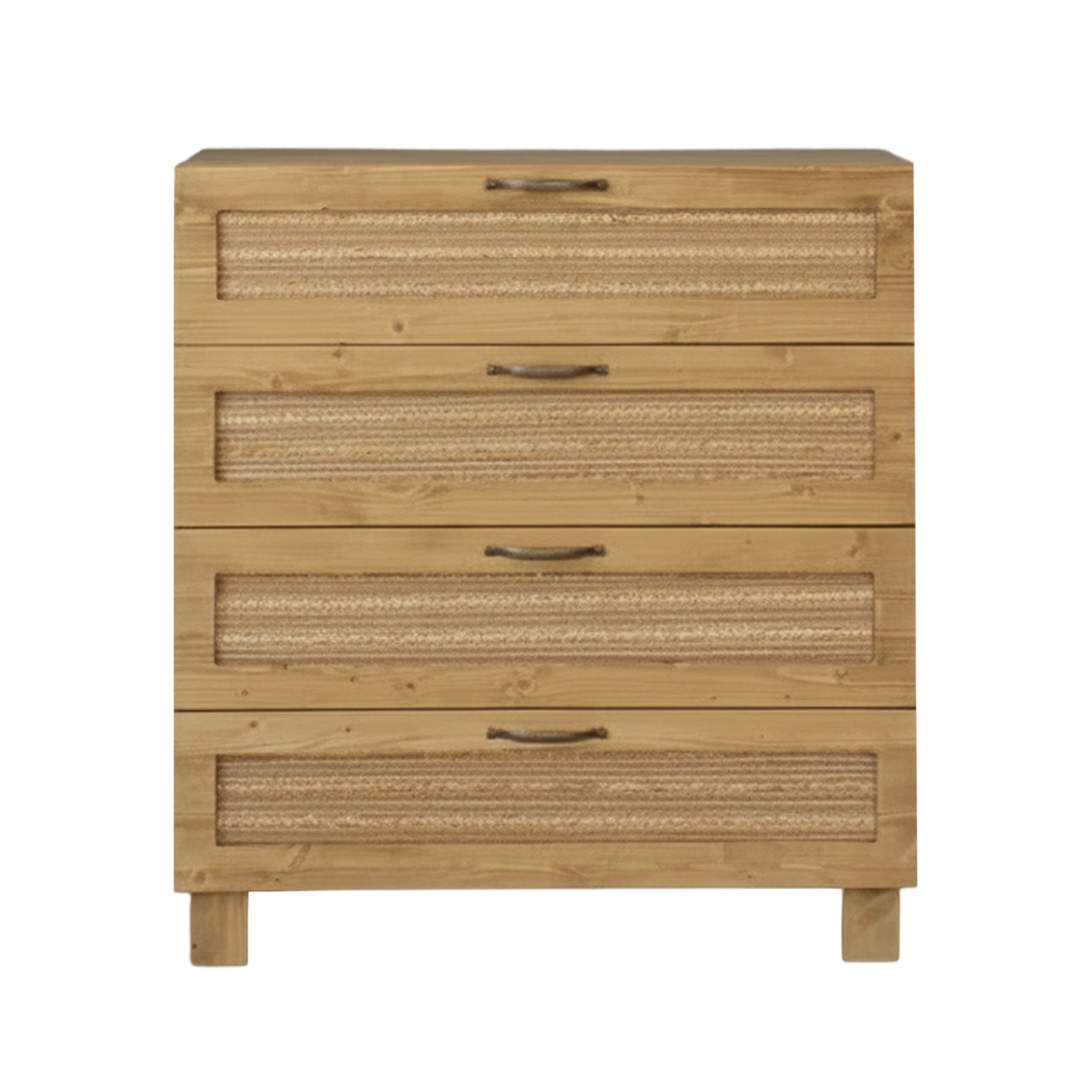 HANNUN Kerlin Commode sapin massif fibres naturelles naturel 4 tiroirs ...