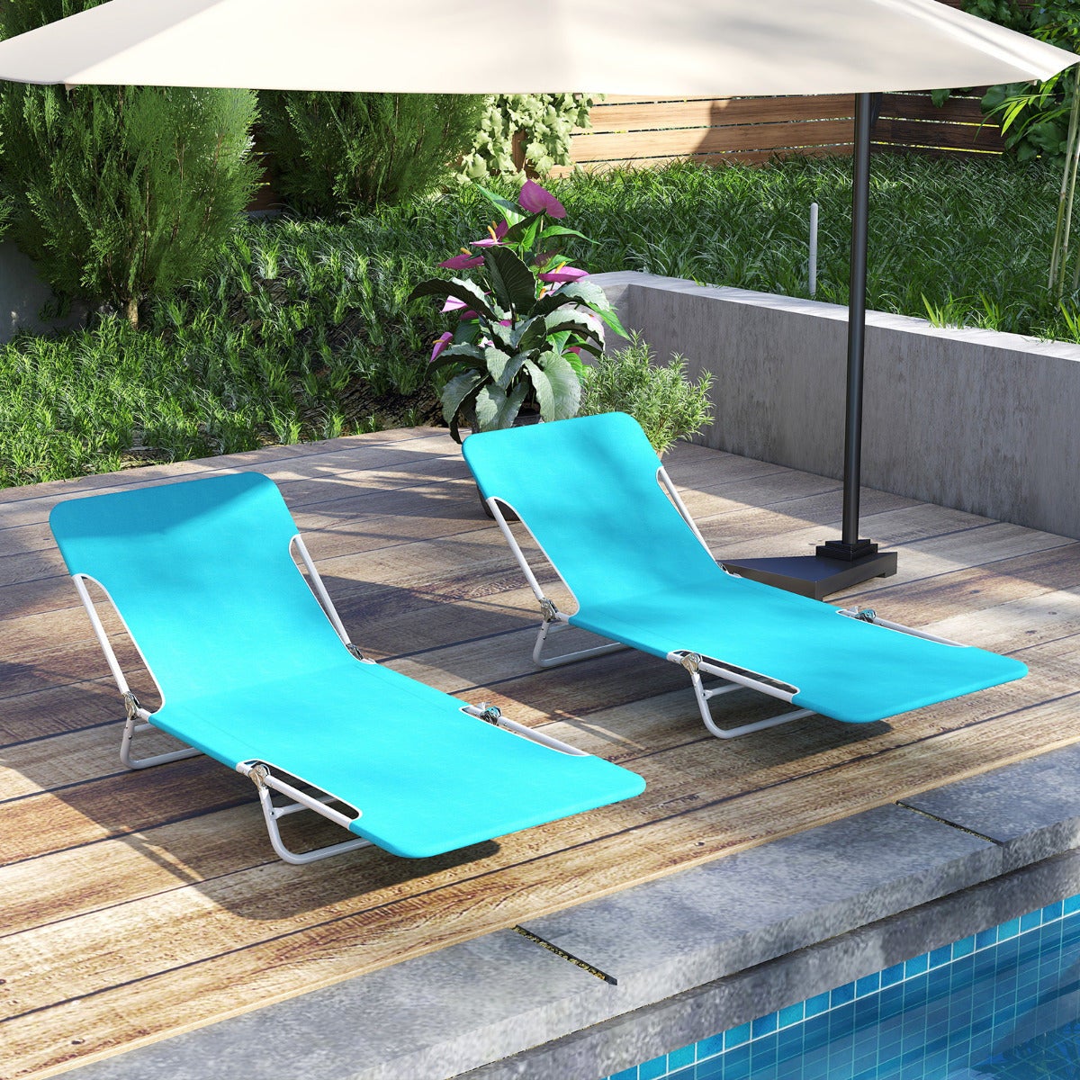 Juego de 2 sillones plegables para exteriores, reclinables de playa de ...