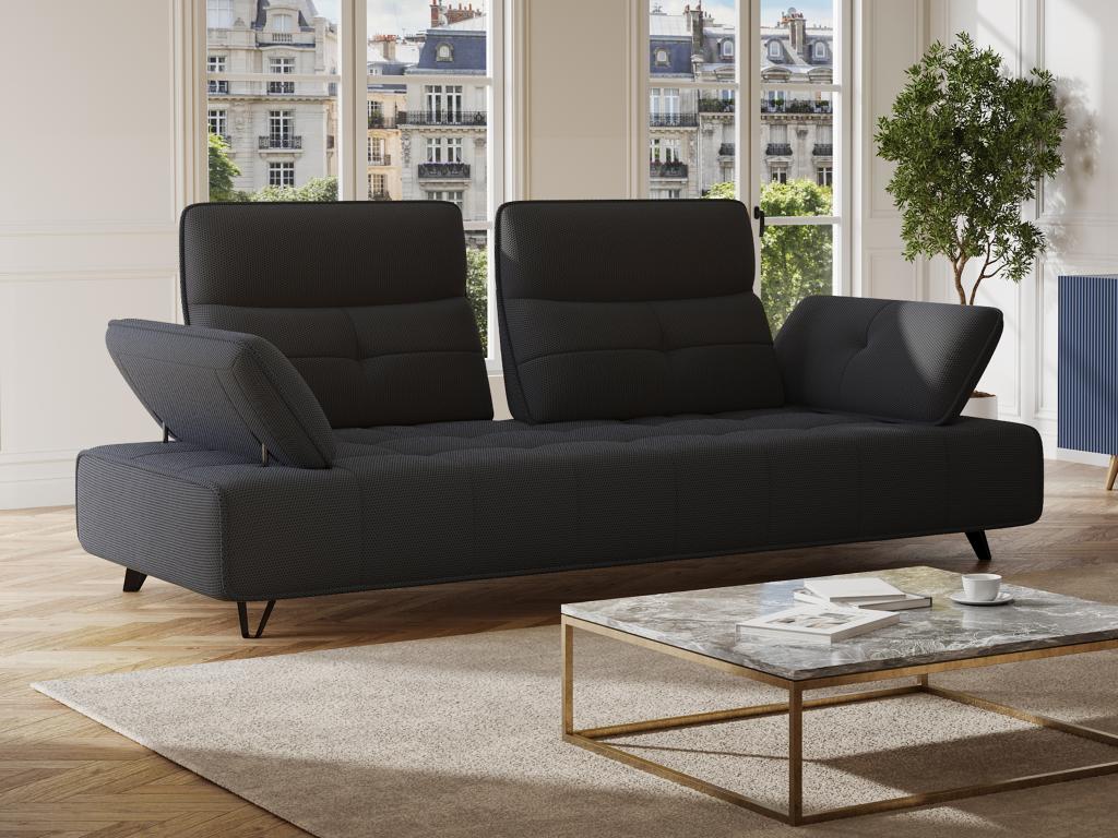 Canapé 3 places en tissu 3D gris anthracite avec dossier avance-recule ...