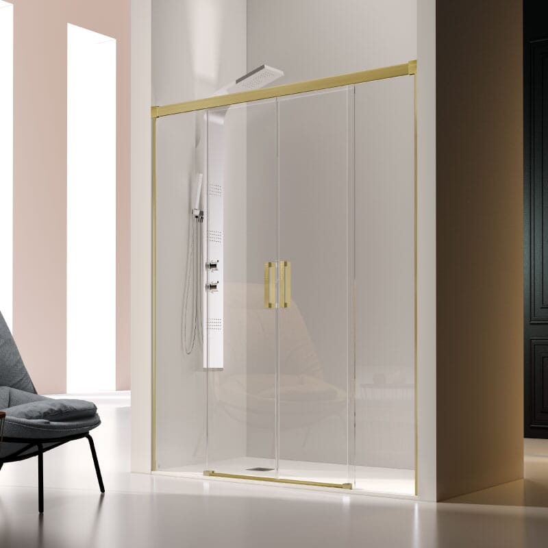 Paroi de douche 2 verres fixes + 2 portes coulissantes GLASÉ or brossé ...