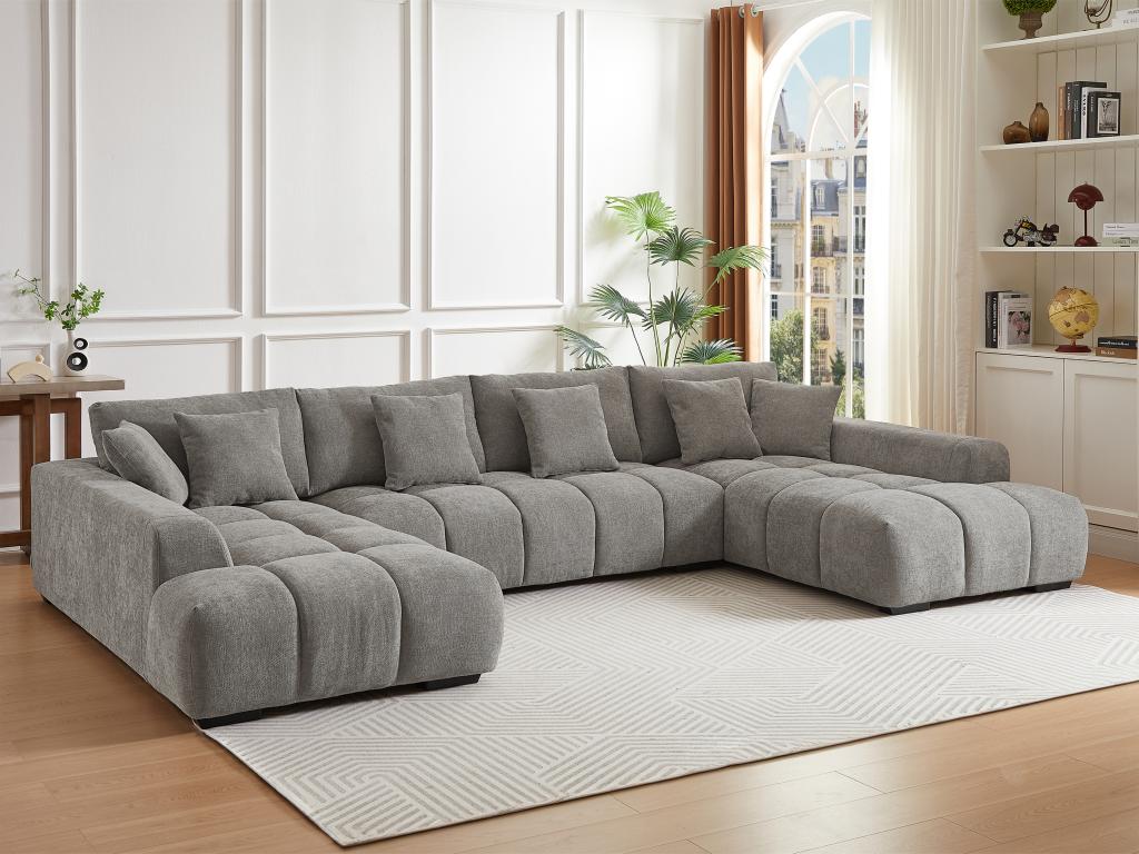 Grand canapé d'angle en tissu gris BERENIA | Leroy Merlin