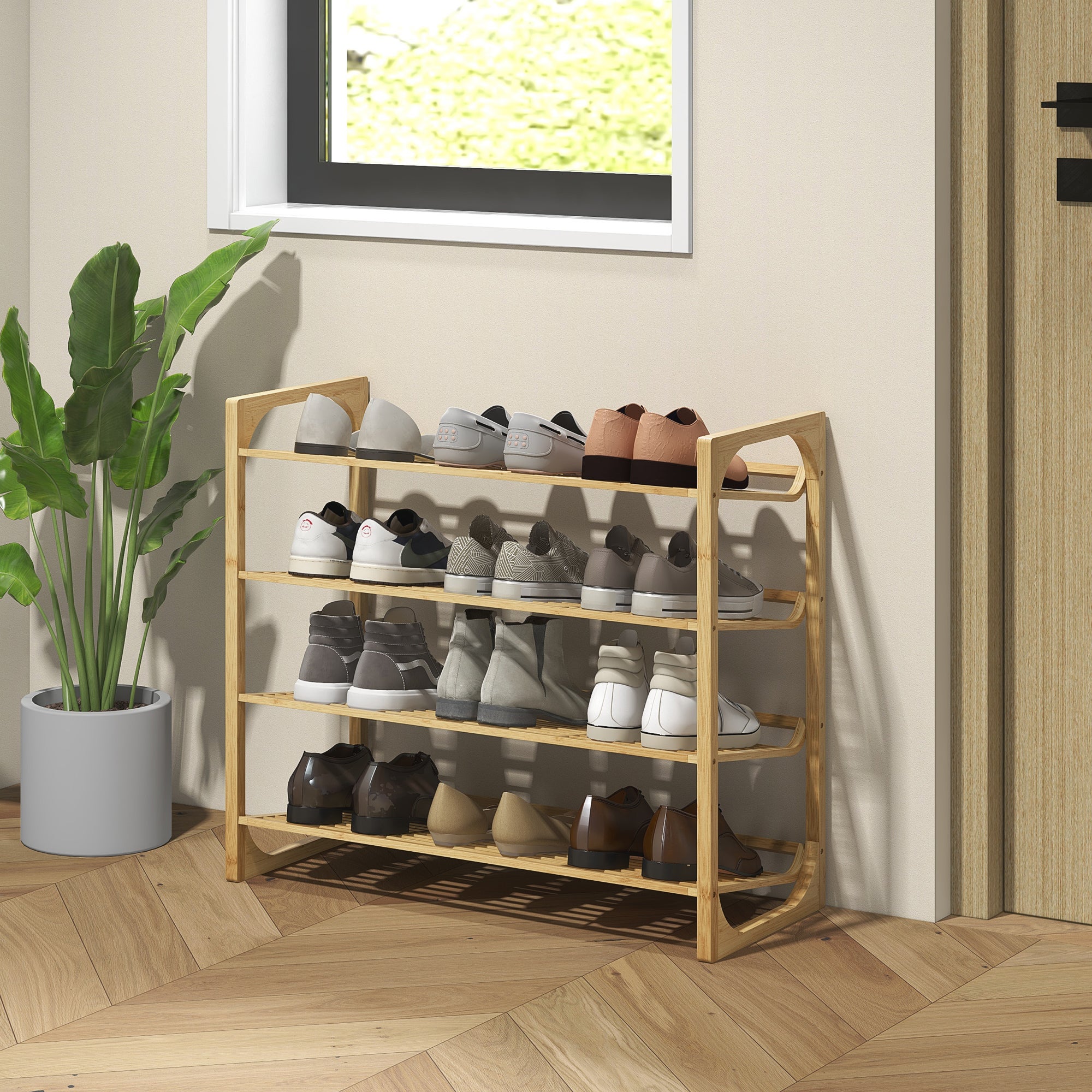 Meuble rangement chaussures bambou naturel étagères ventilées hauteur ...
