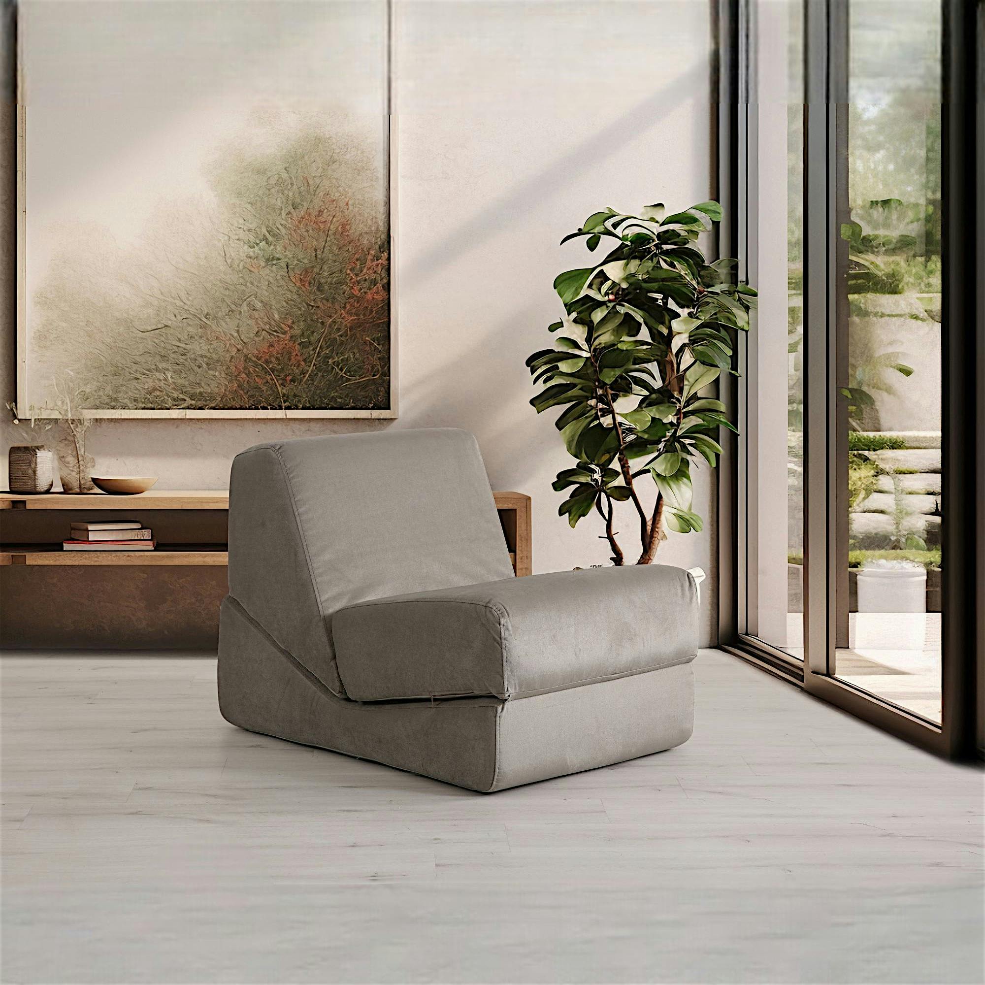 Chauffeuse convertible gris velours, lit d'appoint SAPPO | Leroy Merlin