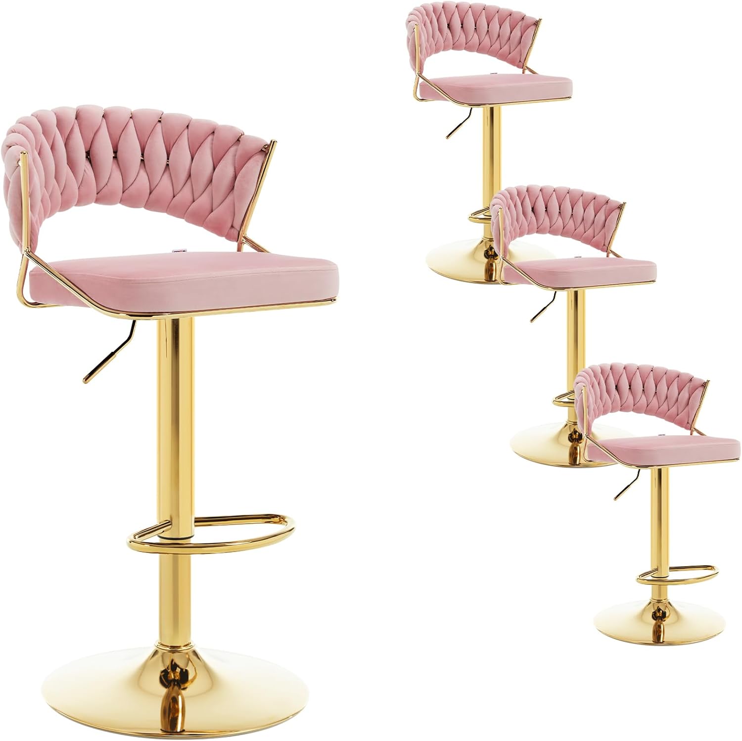 Lot de 4 Tabourets de Bar en Velours et Métal WOLTU, Tabouret Pivotant ...