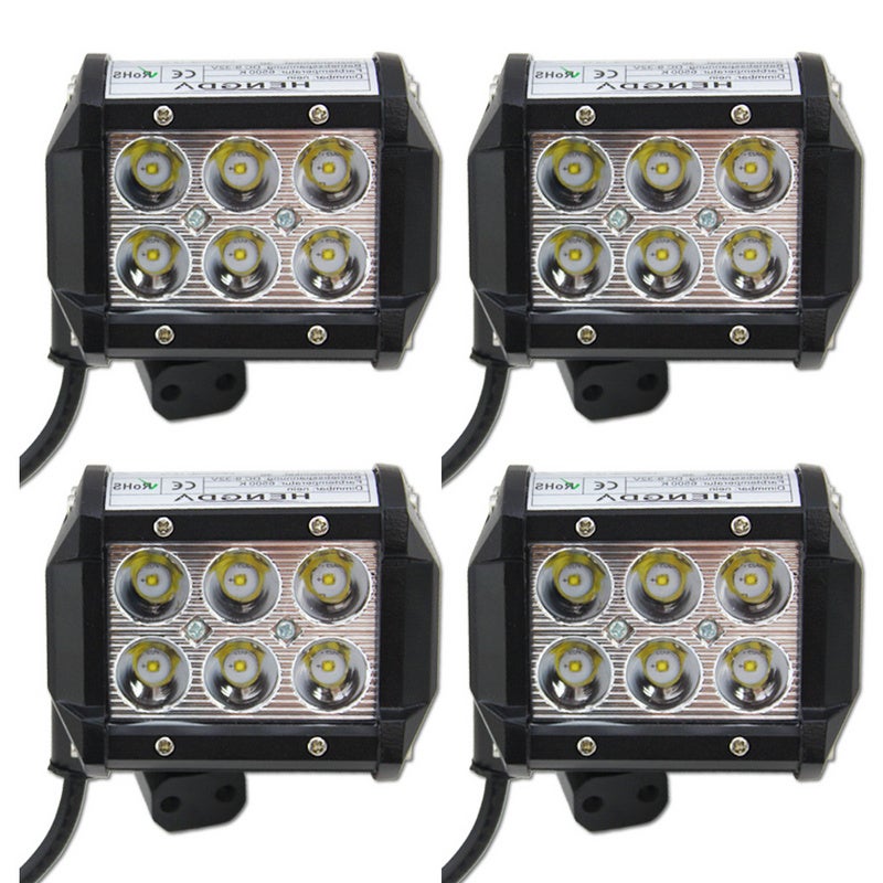 4 x 18W LED de travail 12V 24V offroad projecteur IP67 1800LM 6500K ...