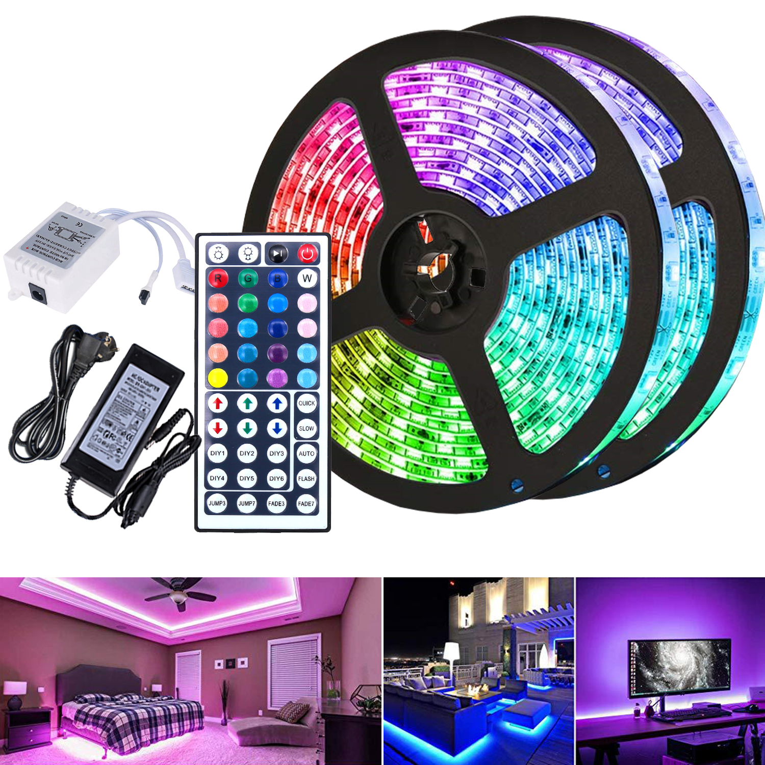 Conjunto de banda LED de 10 m, banda LED SMD RGB 5050, tira LED de LED 30, LED no impermeable ...