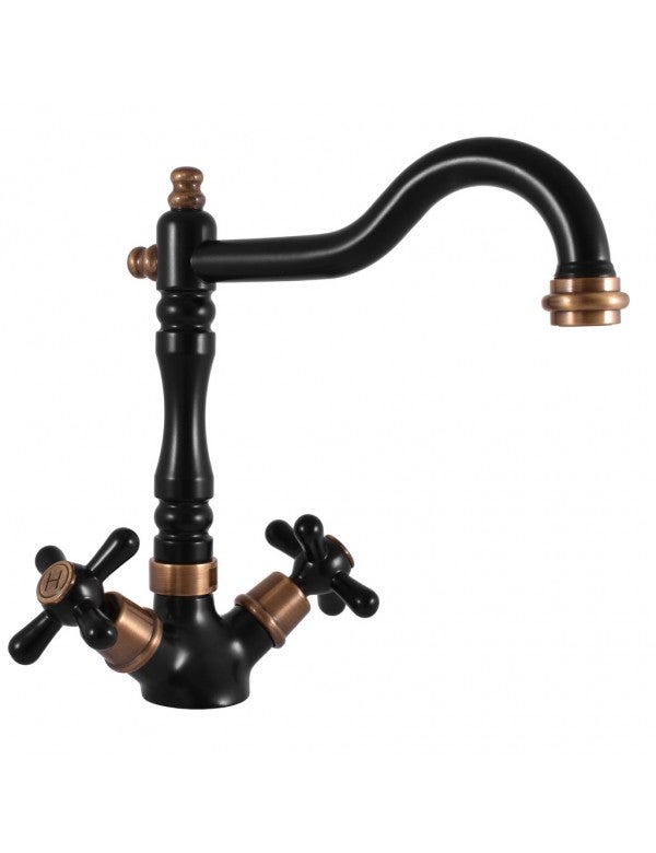 Mélangeur évier MORAVA RETRO pivotant en laiton noir mat | Leroy Merlin