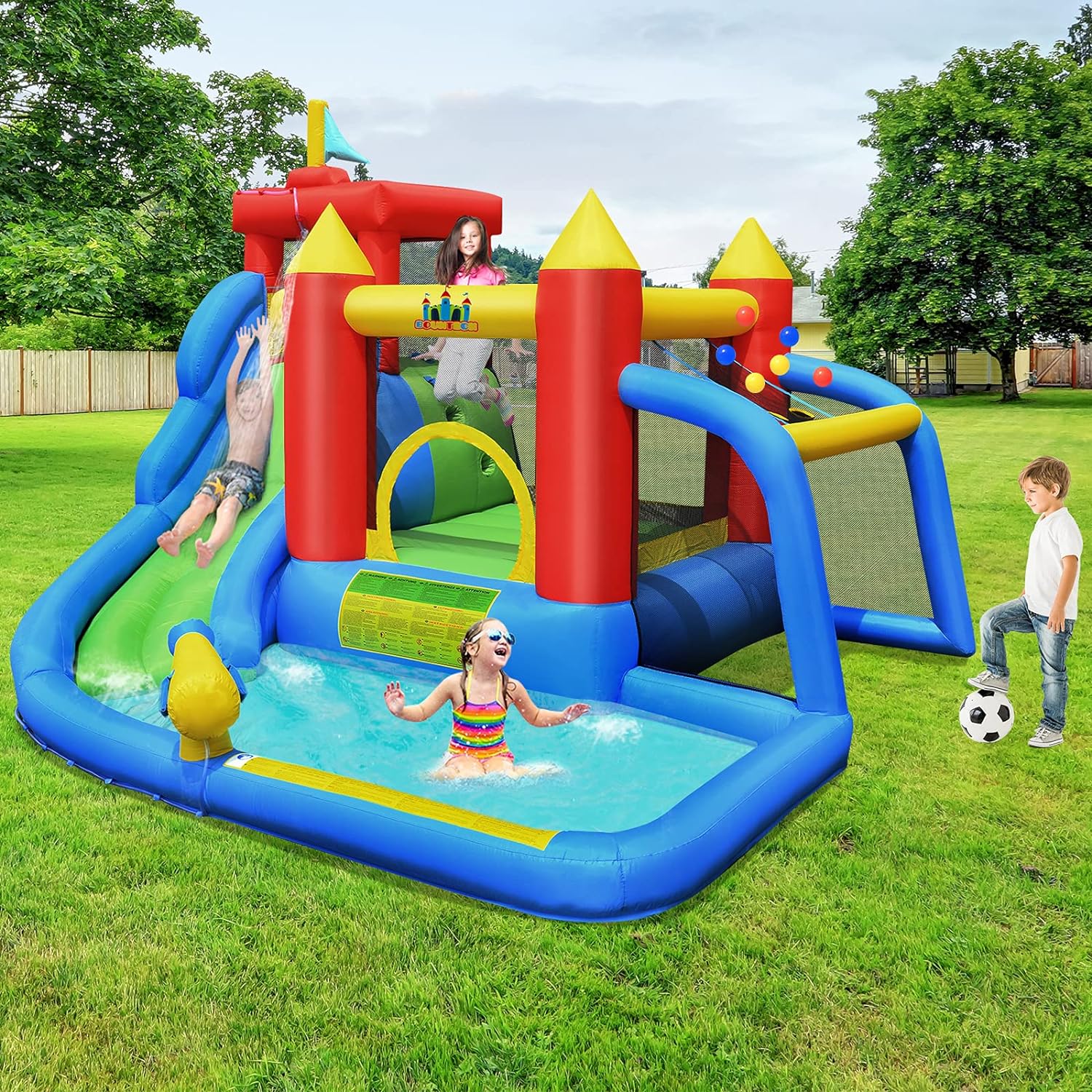 Trampolín inflable con Soplador, Inchable Infantil Interior Exterior ...