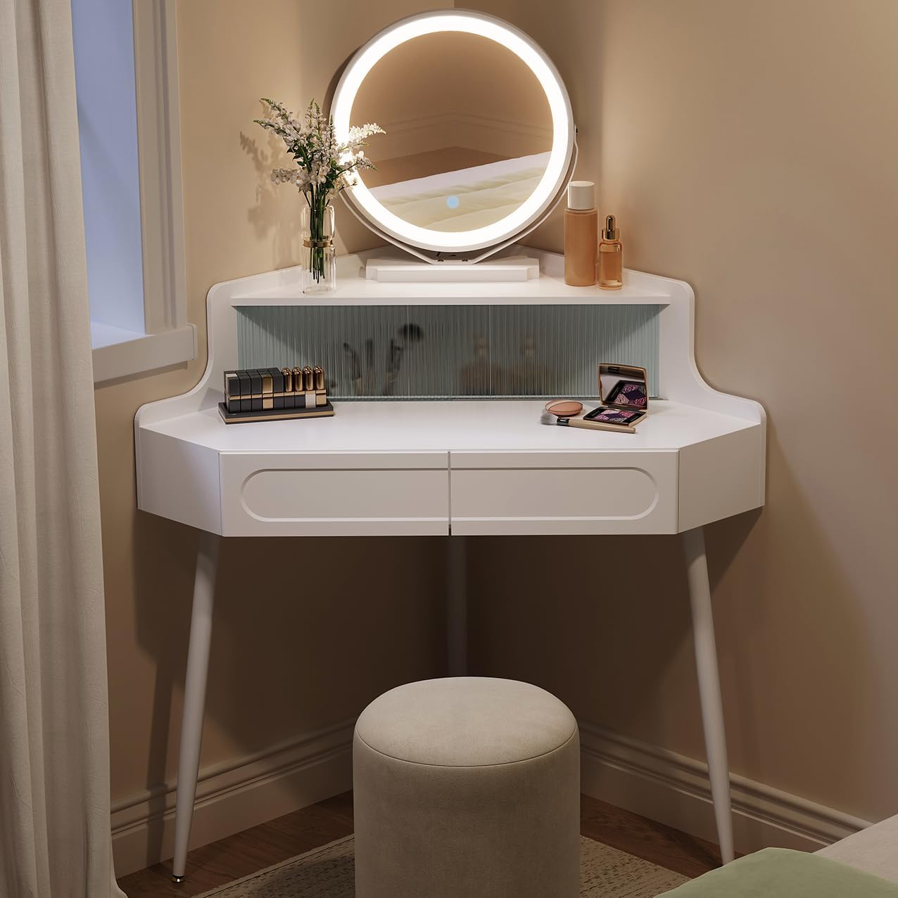 Coiffeuse d'angle WOLTU, avec Miroir LED à Luminosité Réglable, 2 ...