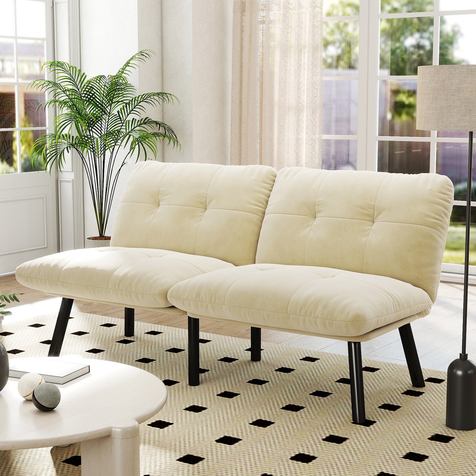 Canapé convertible moderne crème, 2 places, avec fonction lit, futon ...