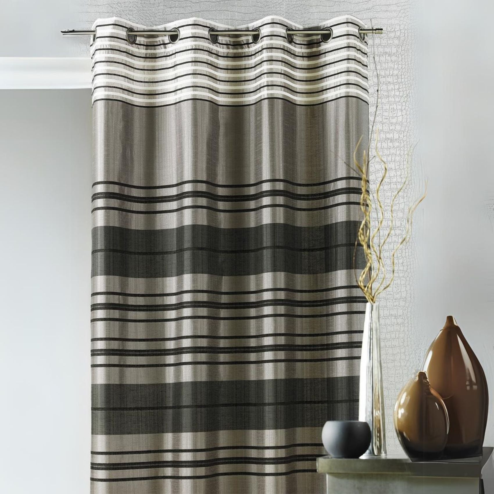 Rideau Shantung rayure chenille - Taupe - 140x260 cm - Polyester ...