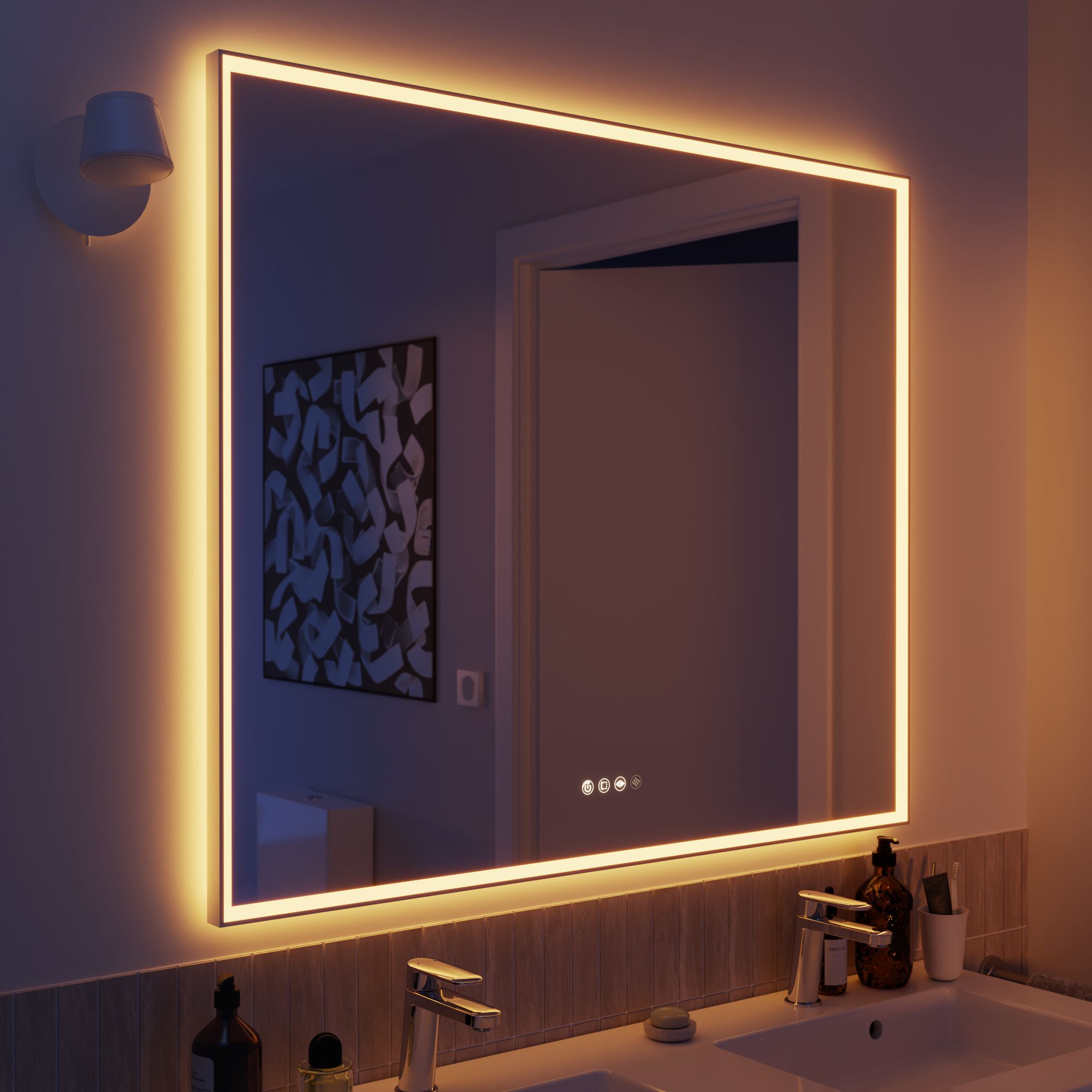 Espejo de baño con luz LED rectangular NEO FRAME - 105 x 90 cm - Antivaho - Regulable - SENSEA ...