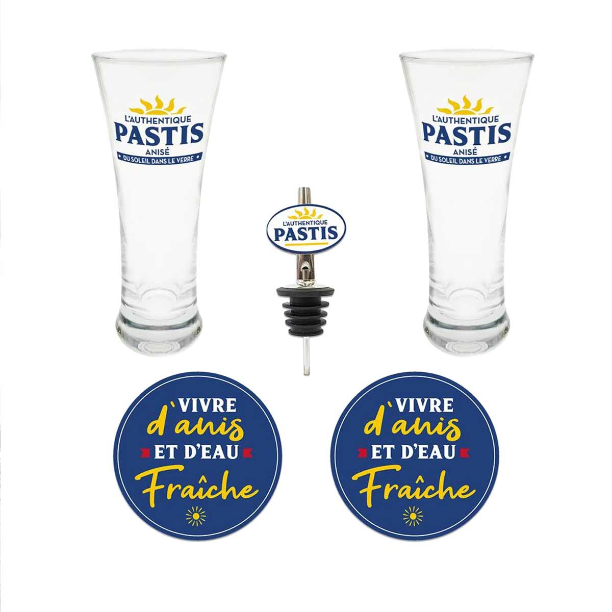Coffret de 2 Verres à Pastis, 2 dessous de verre et bec verseur | Leroy ...