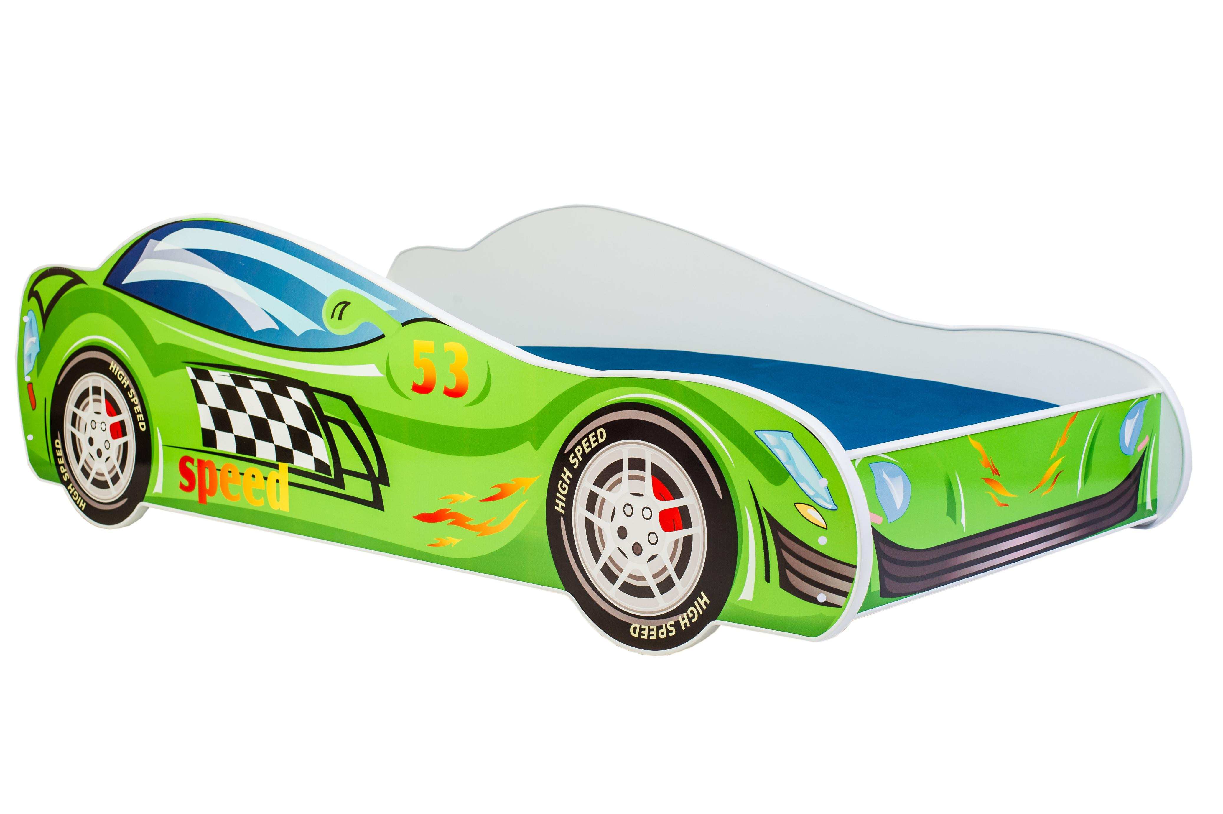 Lit enfant voiture de course verte avec matelas et sommier inclus - 160 ...