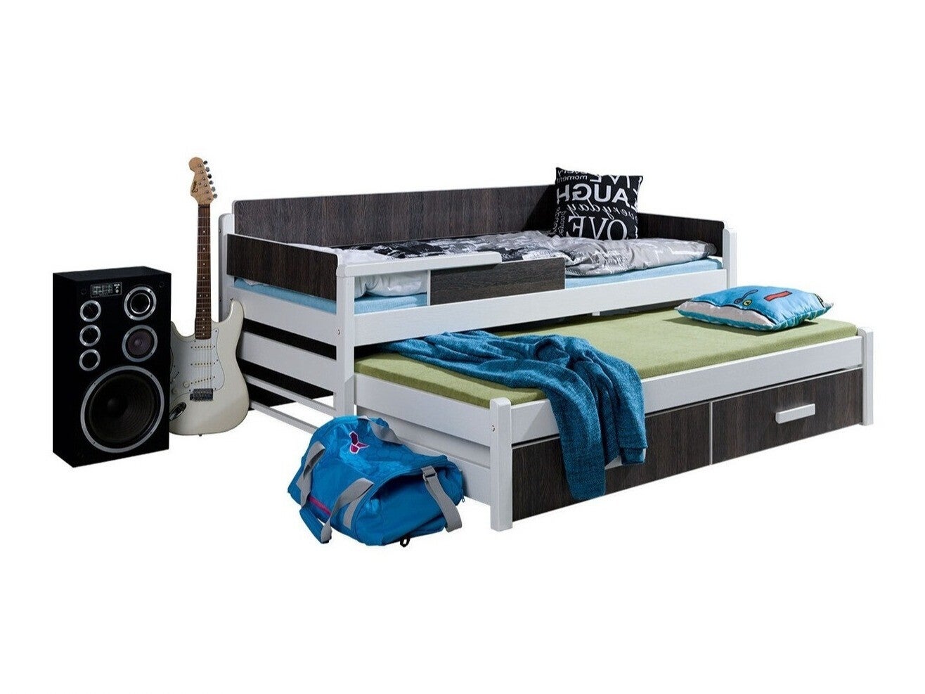 Lit Henderson 122, Simple avec un lit gigogne supplémentaire, Marron ...