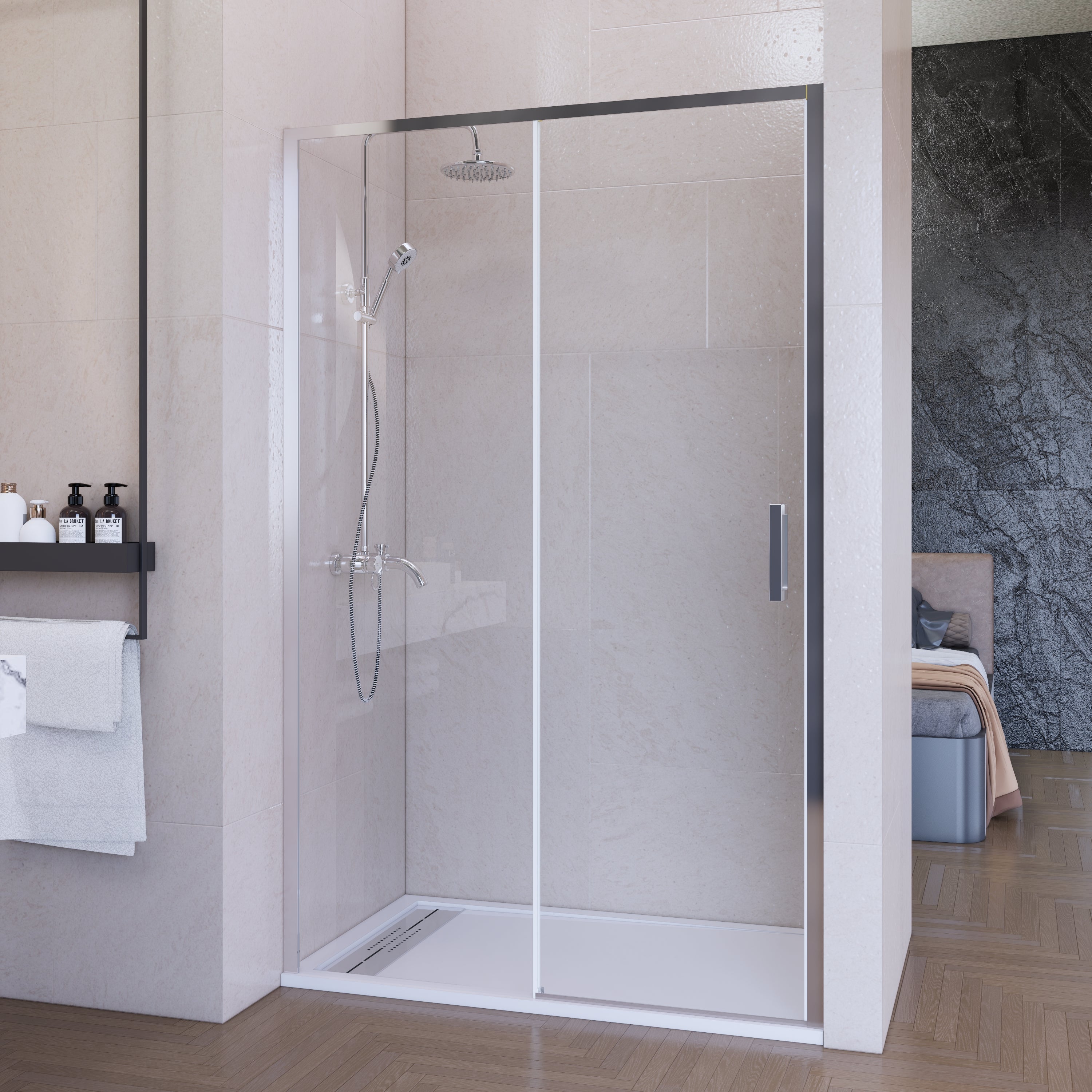 Mampara de ducha frontal corredera+fijo-Cristal templado 6mm antical ...