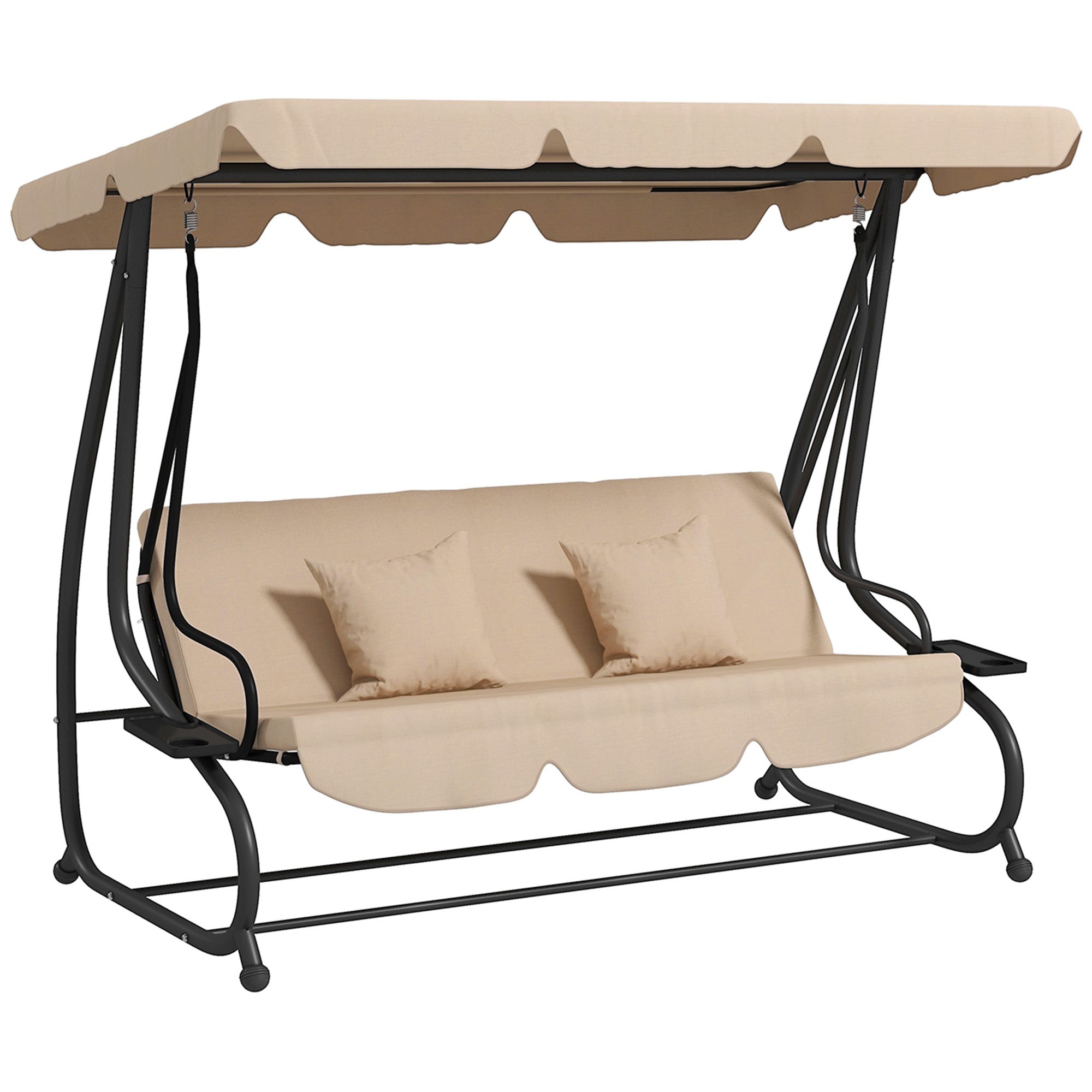 3-Seater Garden Swing Bed with Adjustable Canopy and Tray, 200x120x164 ...