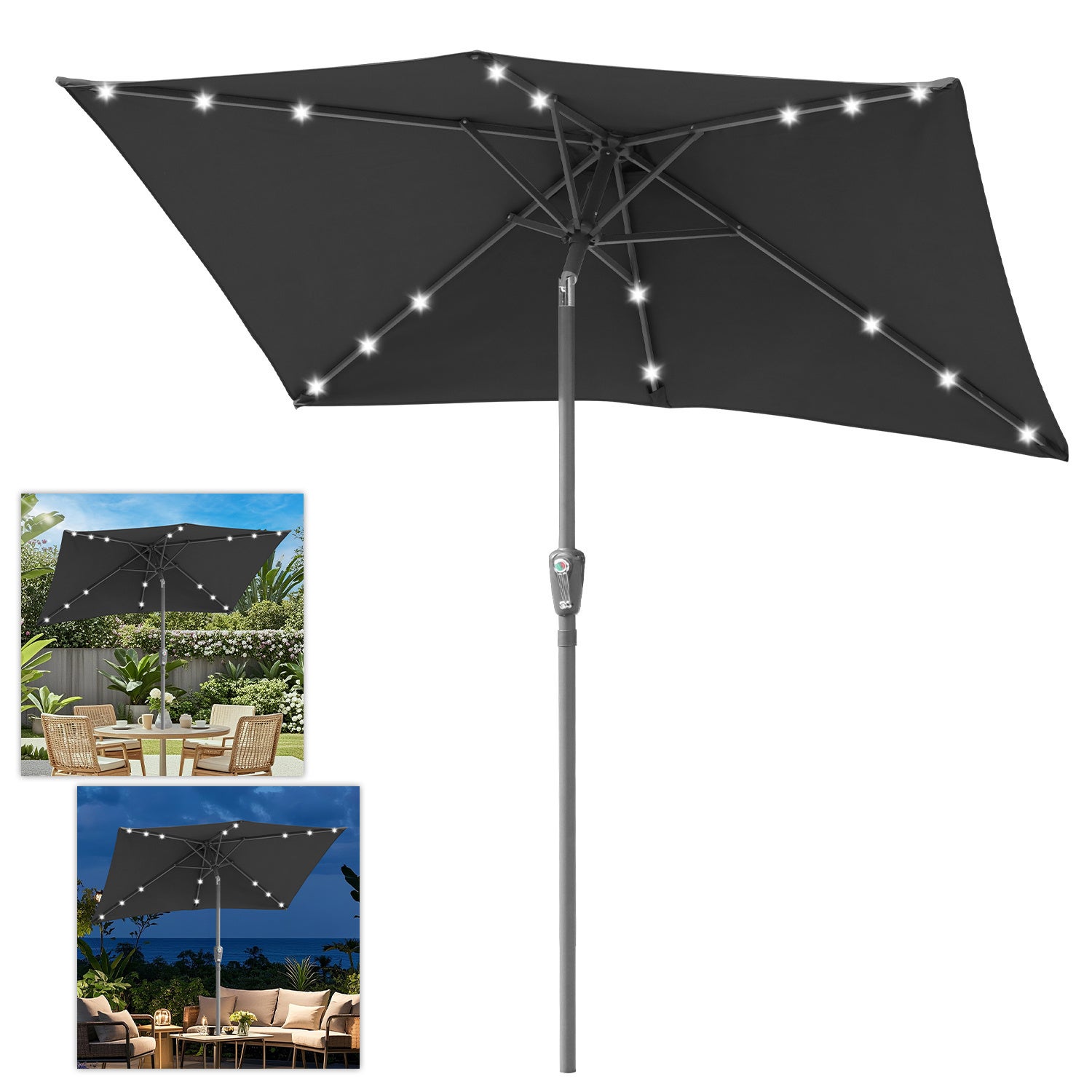 Parasol balcon 1,4 × 2,1 m lumineux – LED intégrée, gris | Leroy Merlin