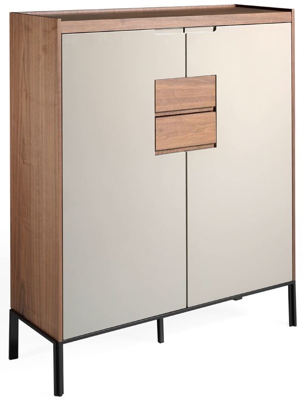 Bahut 2 portes 2 tiroirs bois noyer et laqué Muza-Couleur Abricot ...