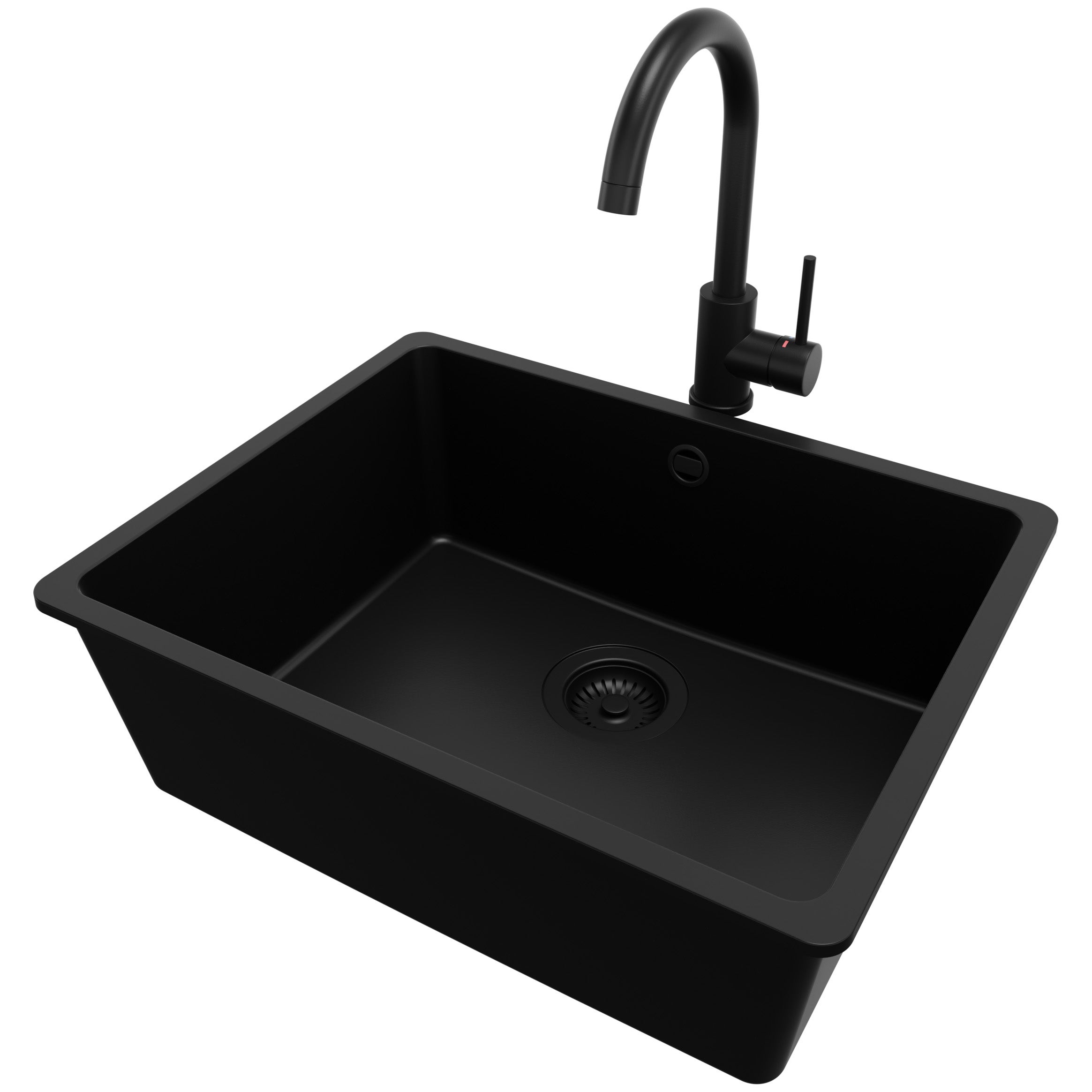 Evier Sous Plan Tout Noir 56x44cm, Evier en Granit 1 bac + Robinet ...