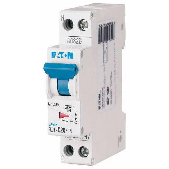 Disjoncteur modulaire Eaton, 20 A, Ph+N, Courbe C, 45 kA, 230 V ...