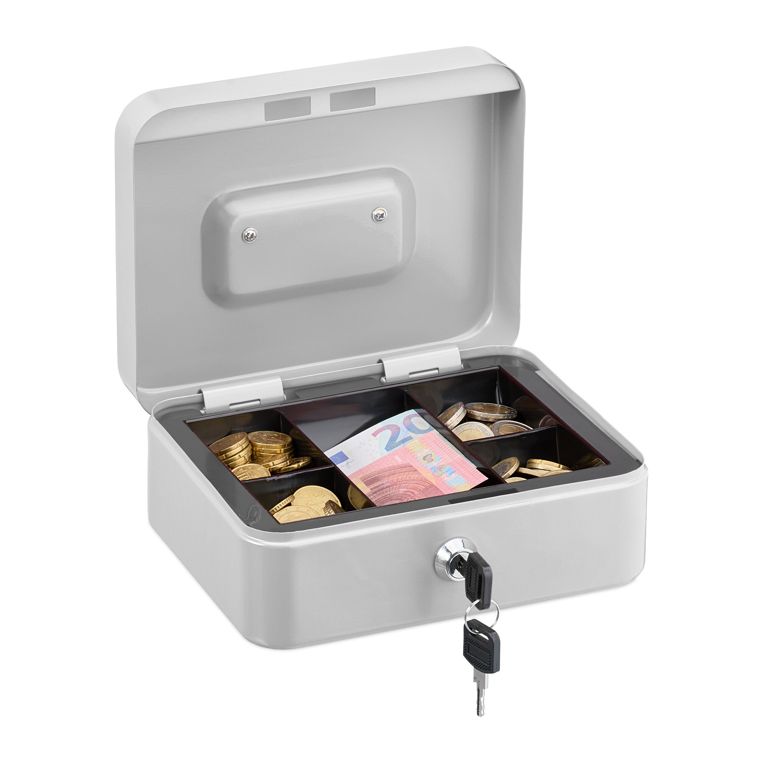 Relaxdays Caisse à monnaie, verrouillable, compartiment amovible divisé ...