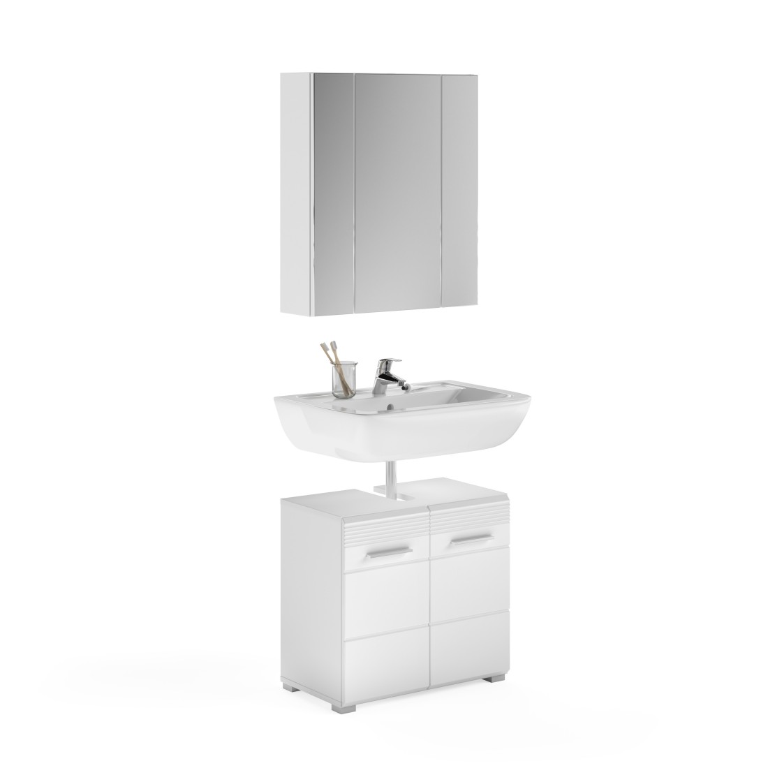 Set da bagno: mobile sotto lavabo + mobiletto con specchio - Bianco ...
