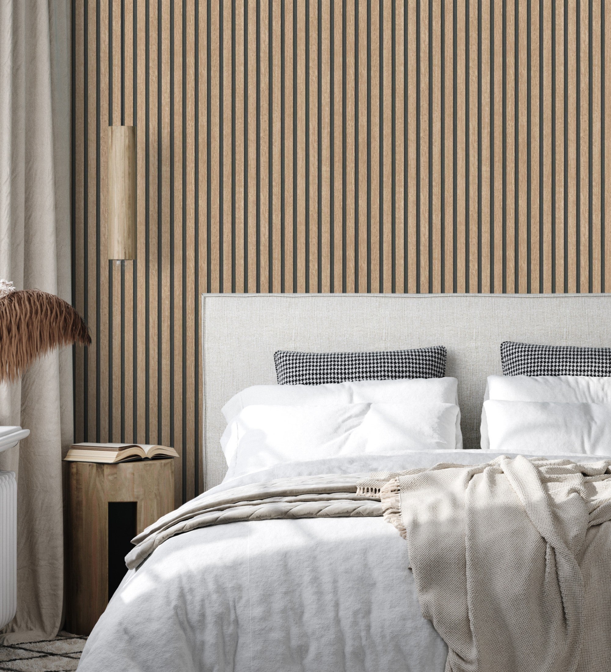 Papel pintado de listones de madera natural imitando el diseño de ...