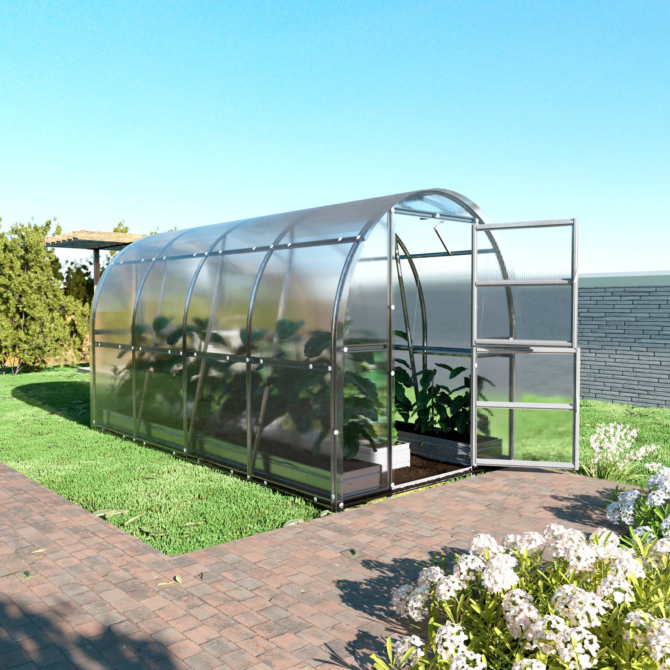 Serre de jardin KLASIKA SLIM 2 x 4 m (8 m²) , 4 mm avec revêtement en ...