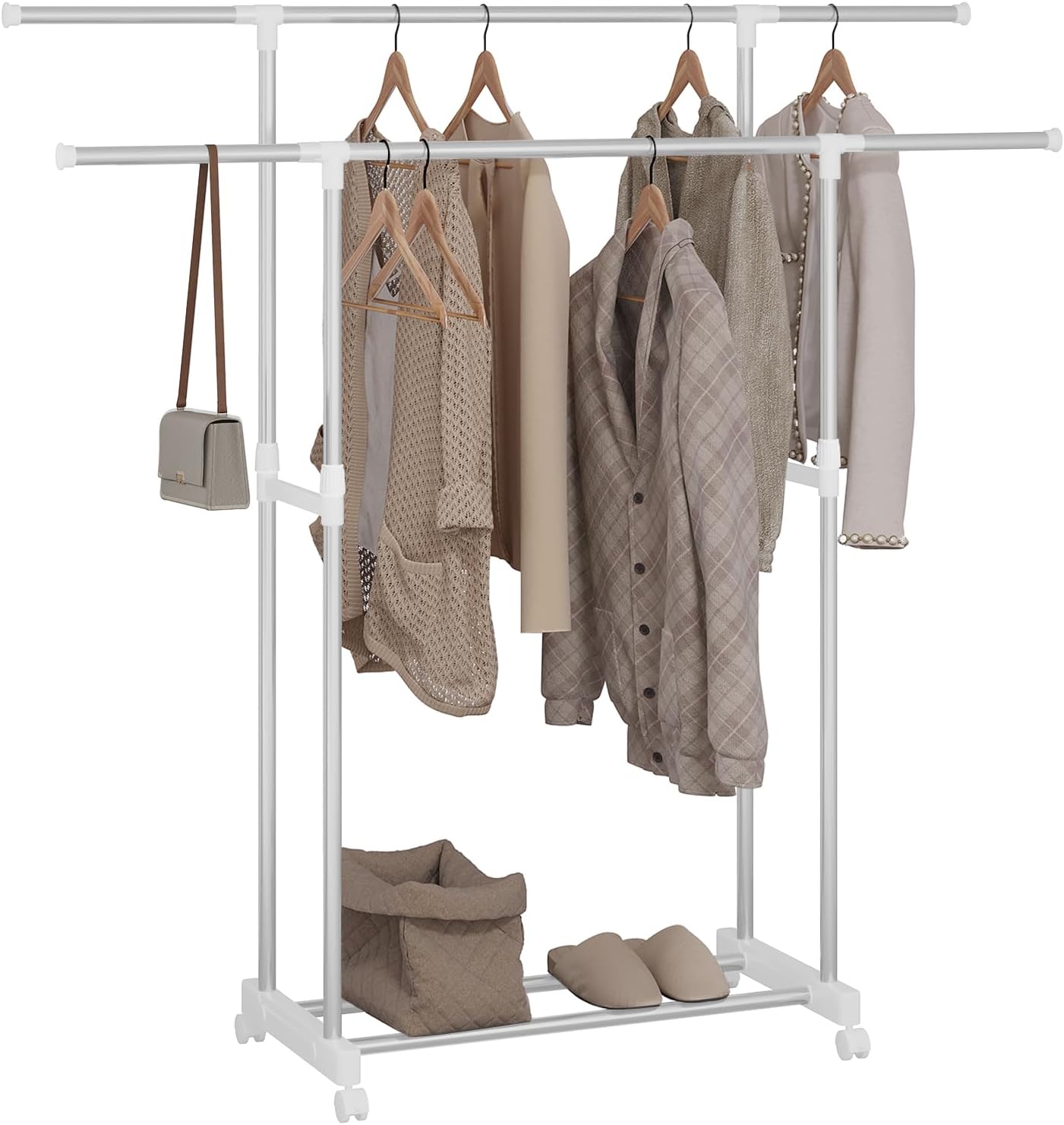 WOLTU Porte-vêtements à Double Tringle Extensible, Portant à Vêtement ...