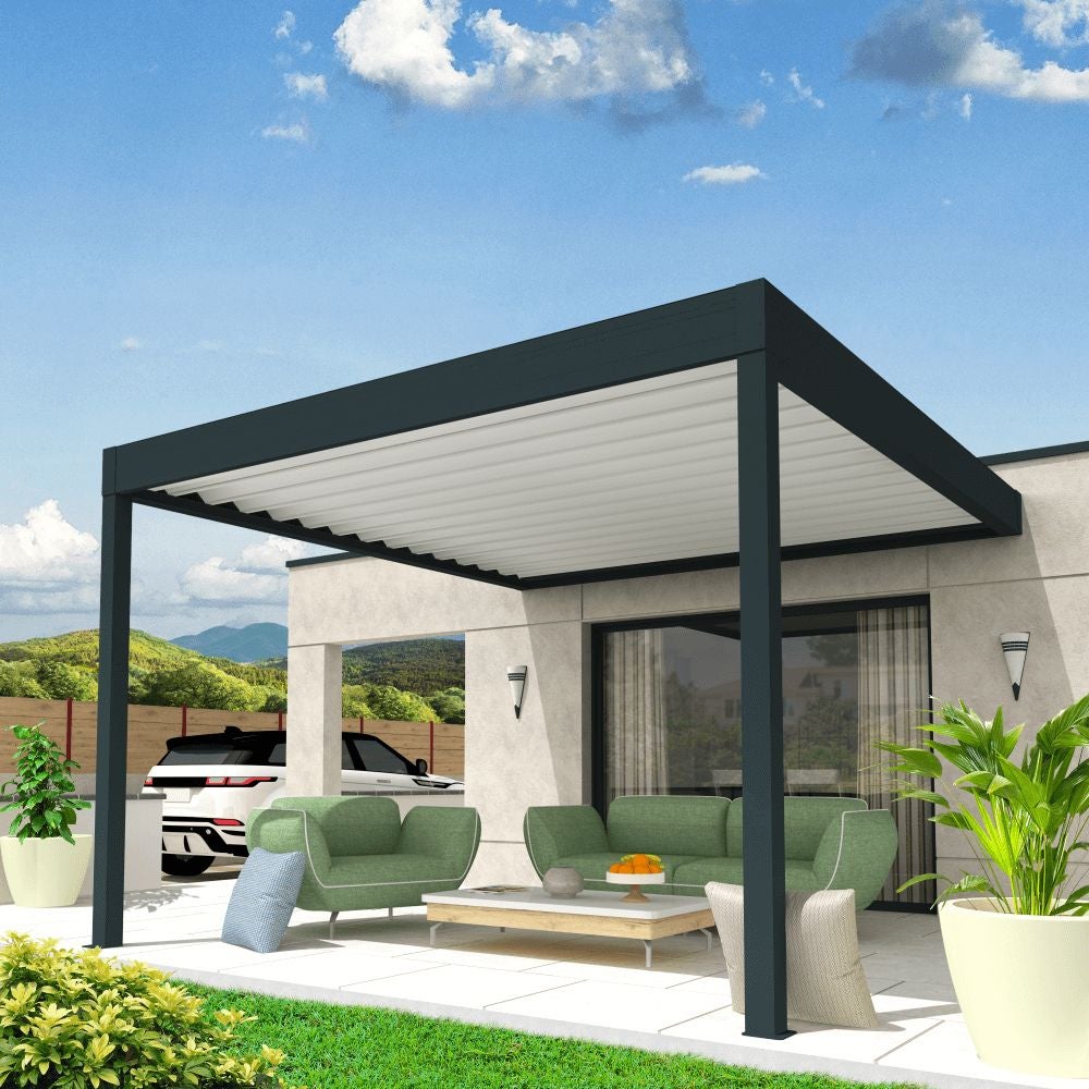 Pergola rétractable CONCEPT Armature Gris Anthracite - Lames Blanc 4 ...