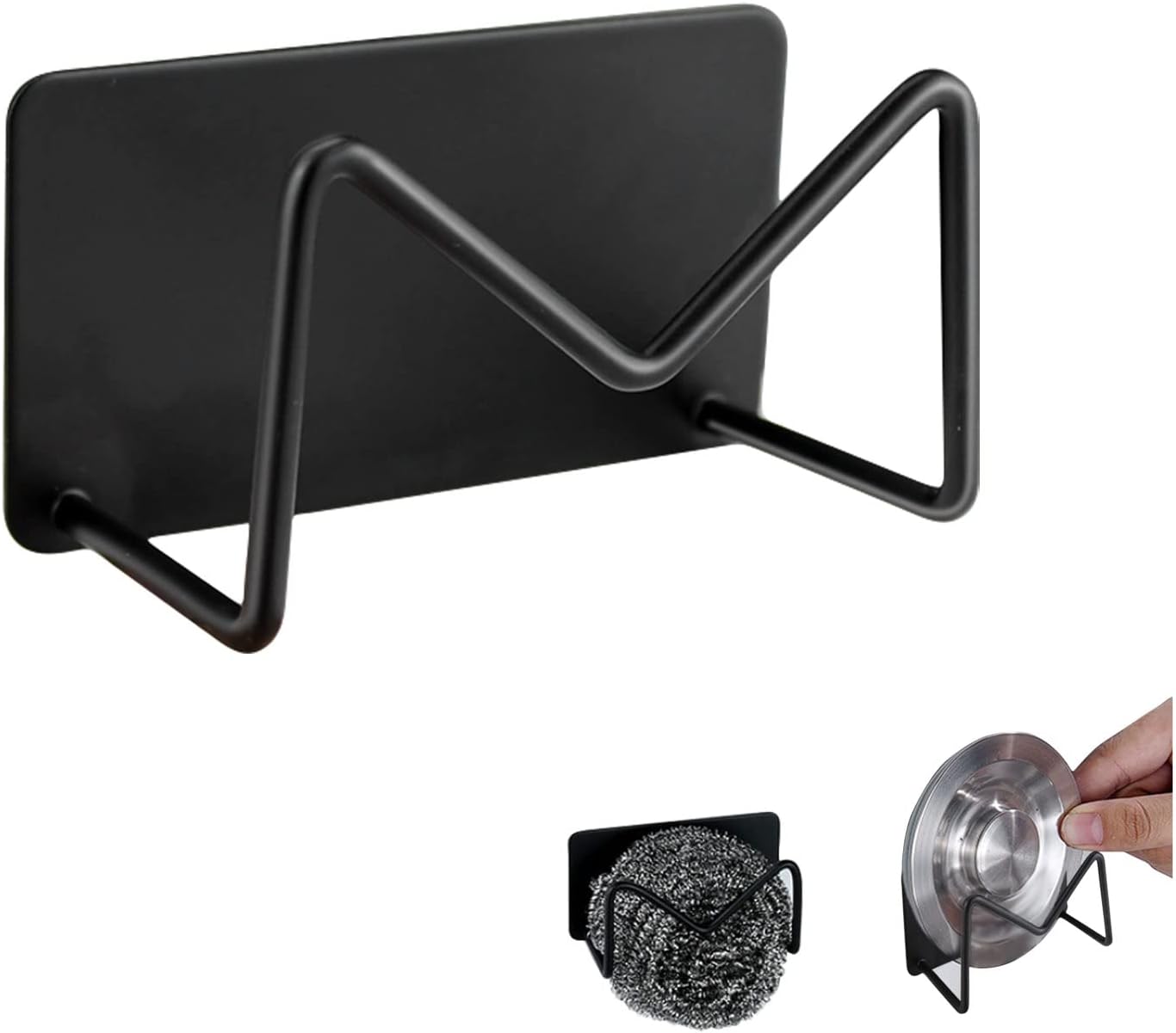 (Noir) Lot de 2 supports à éponges étanches et auto-adhésifs en acier ...