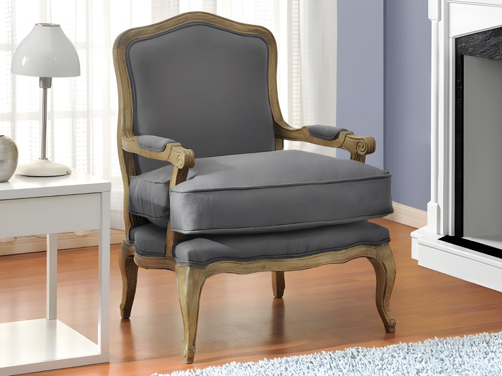 Fauteuil bergère en lin MAHAUX - Gris | Leroy Merlin